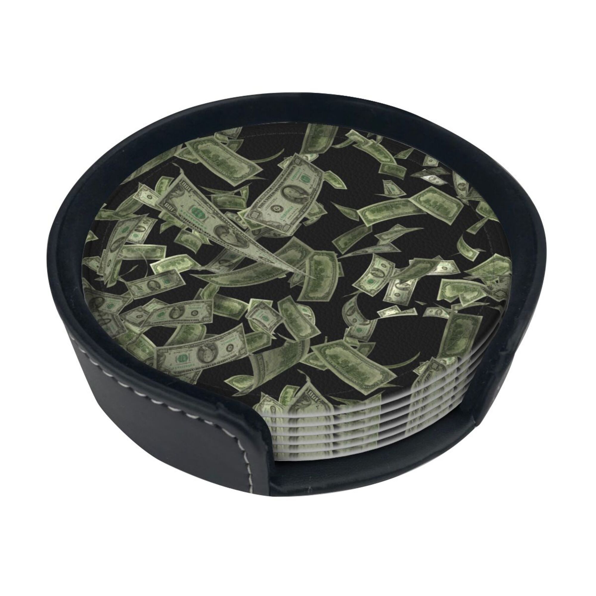 Round Pu Leather Coaster Dollar Sign Money Heat - Resistant Beverage ...