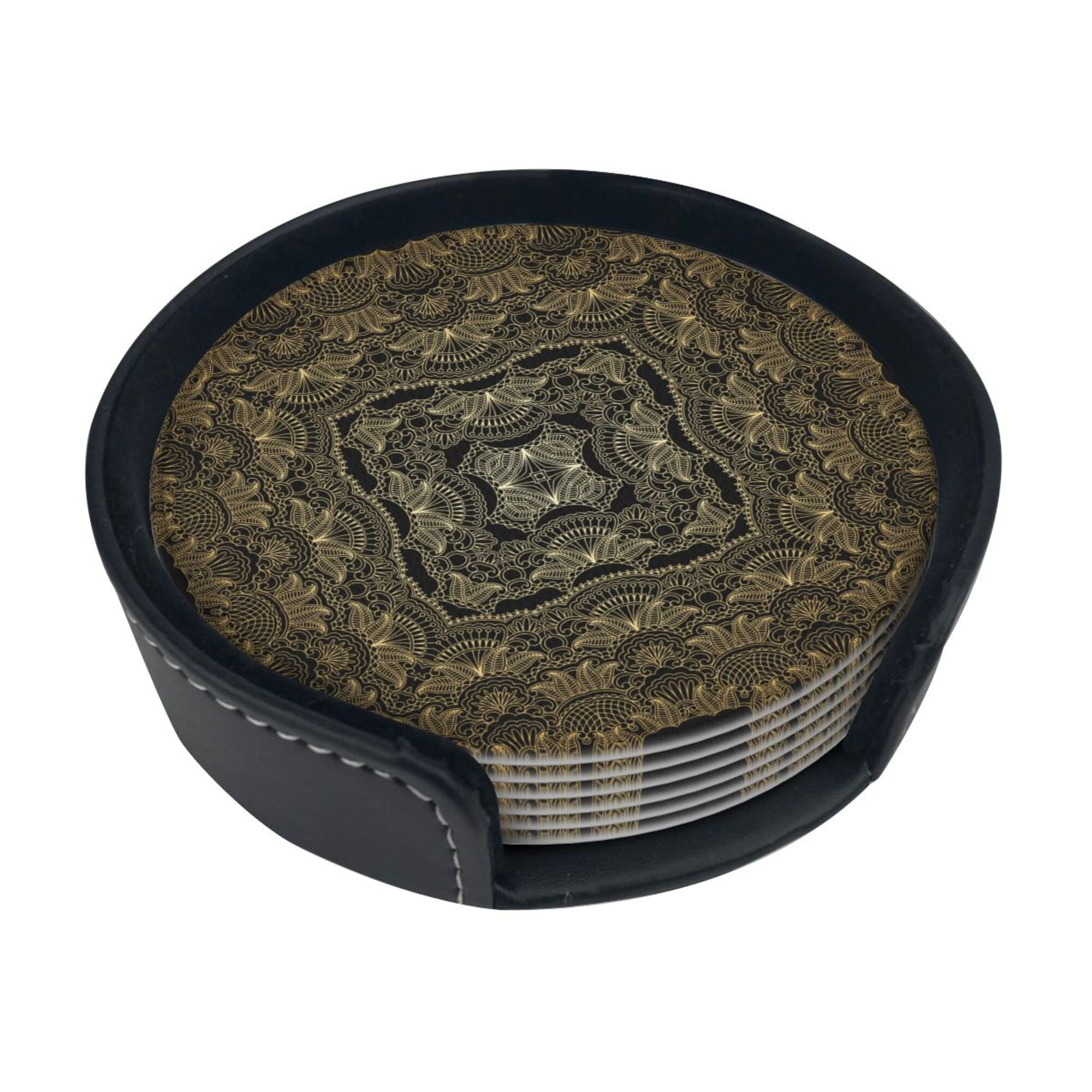 Round Pu Leather Coaster Flower Background Heat - Resistant Beverage ...