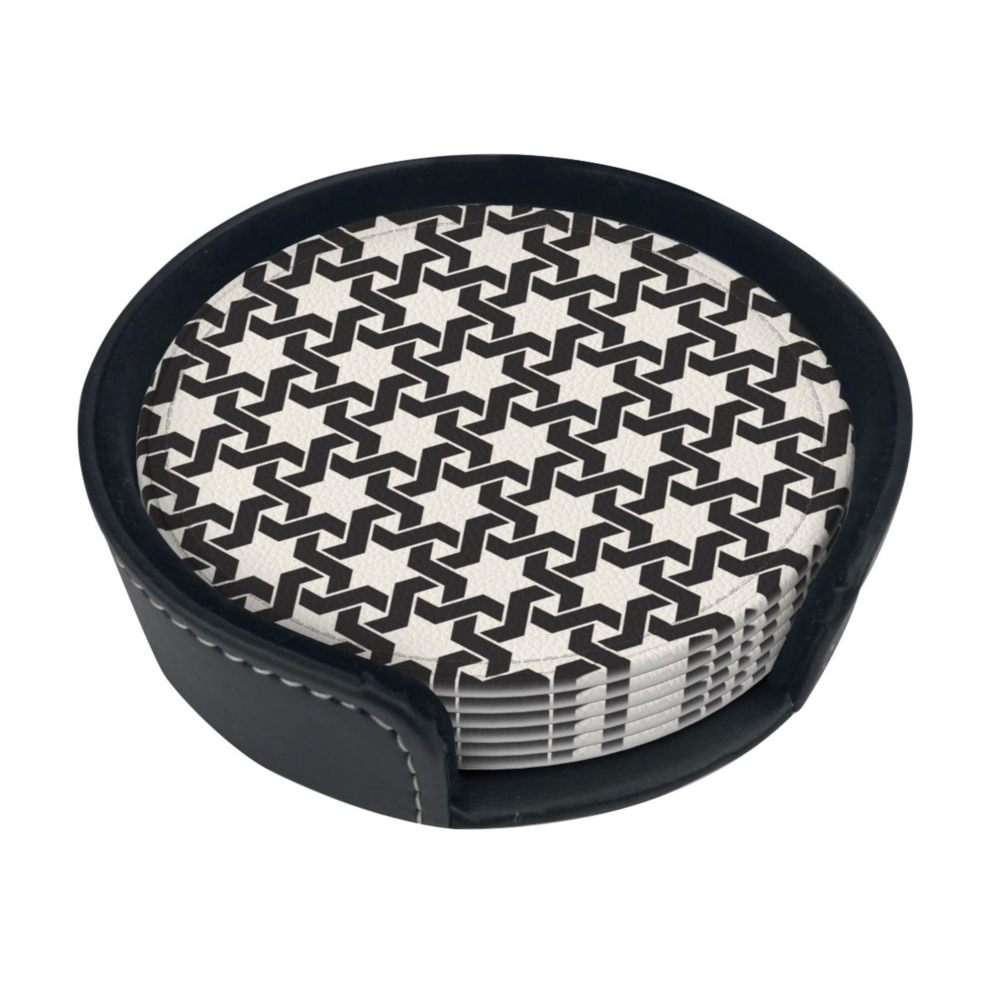 Round Pu Leather Coaster Geometric Patterns Heat - Resistant Beverage ...