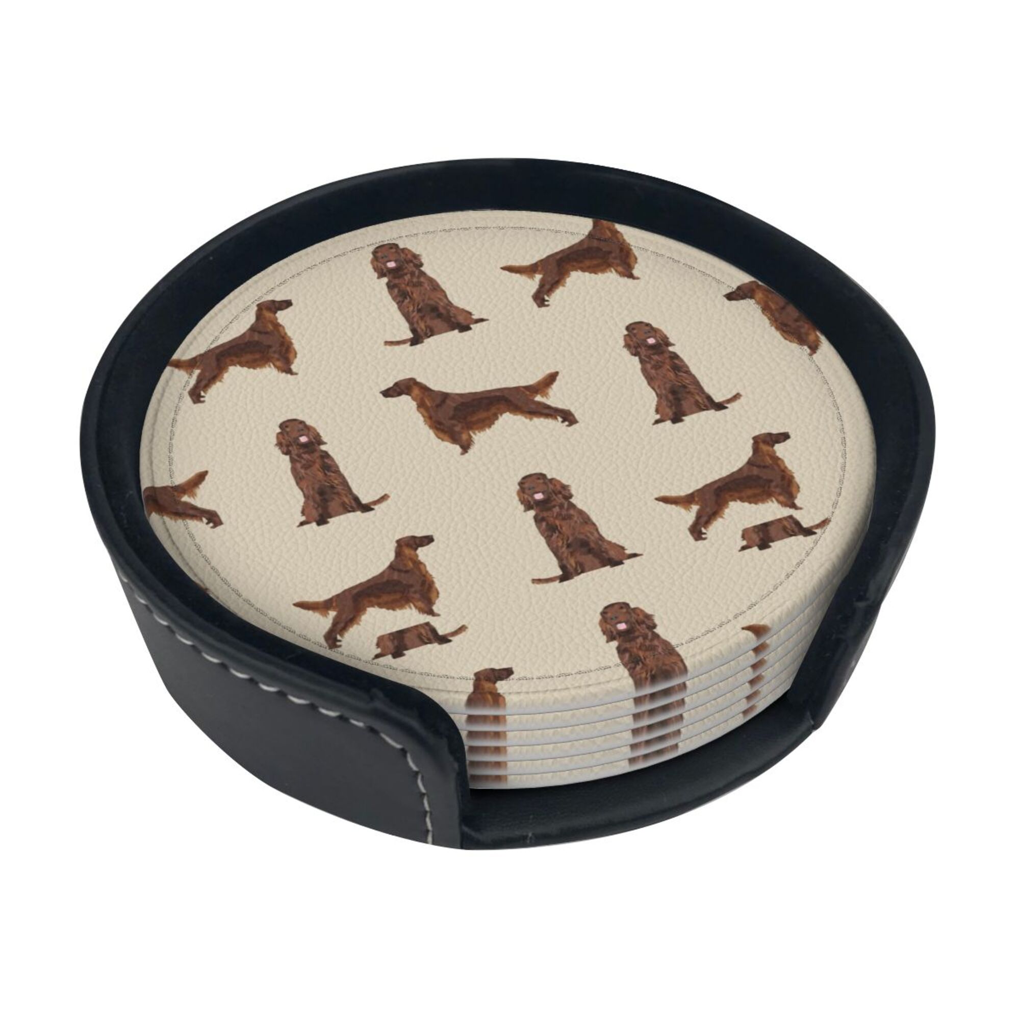Round Pu Leather Coaster Irish Setter Dog Heat - Resistant Beverage Cup ...