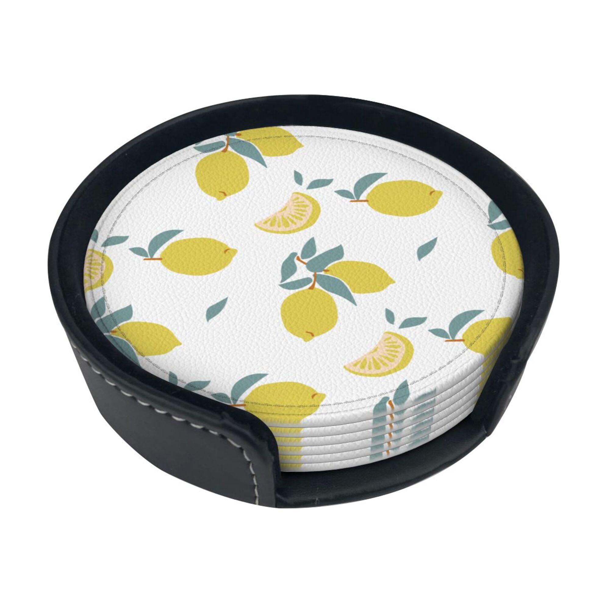 Round Pu Leather Coaster Lemon Heat - Resistant Beverage Cup Mat-Fancy ...