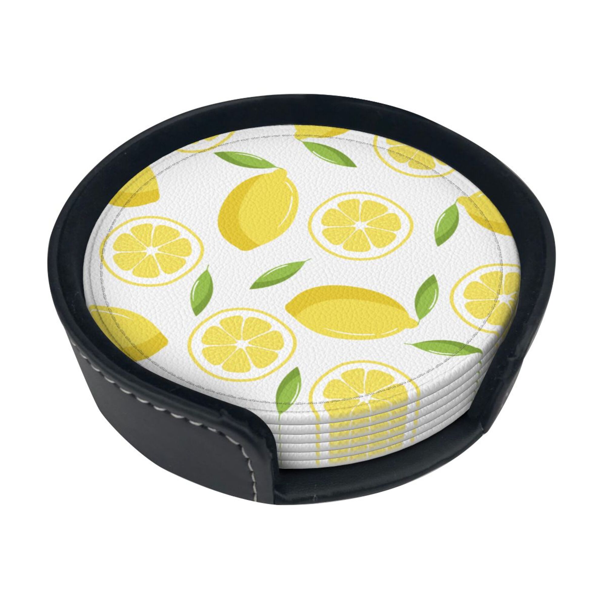 Round Pu Leather Coaster Lemon Heat - Resistant Beverage Cup Mat-Fancy ...
