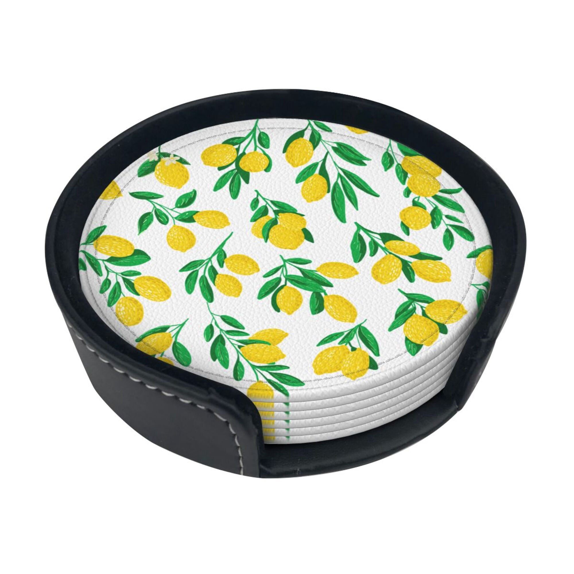 Round Pu Leather Coaster Lemon Heat - Resistant Beverage Cup Mat-Fancy ...