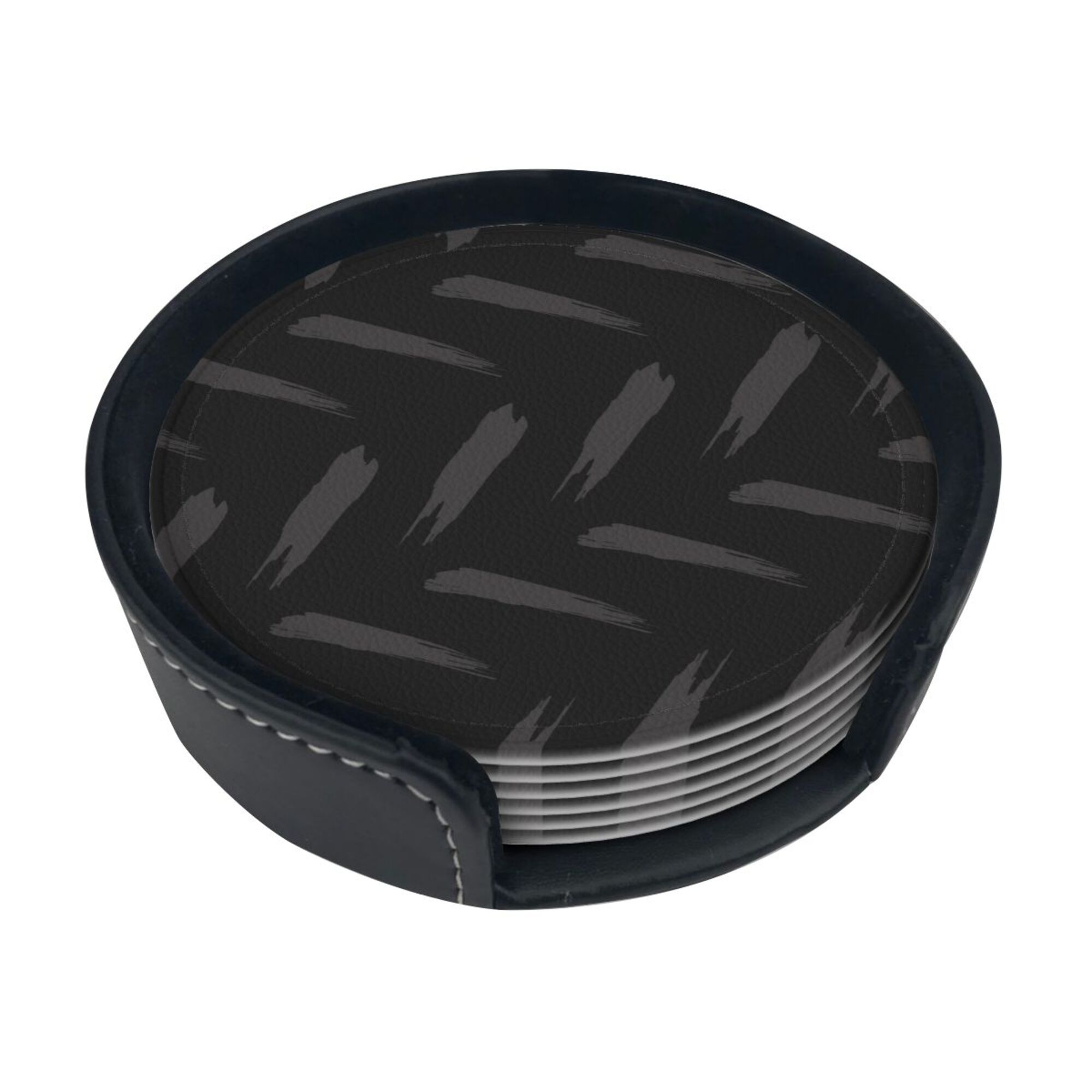 Round Pu Leather Coaster Line Pattern Heat - Resistant Beverage Cup Mat ...