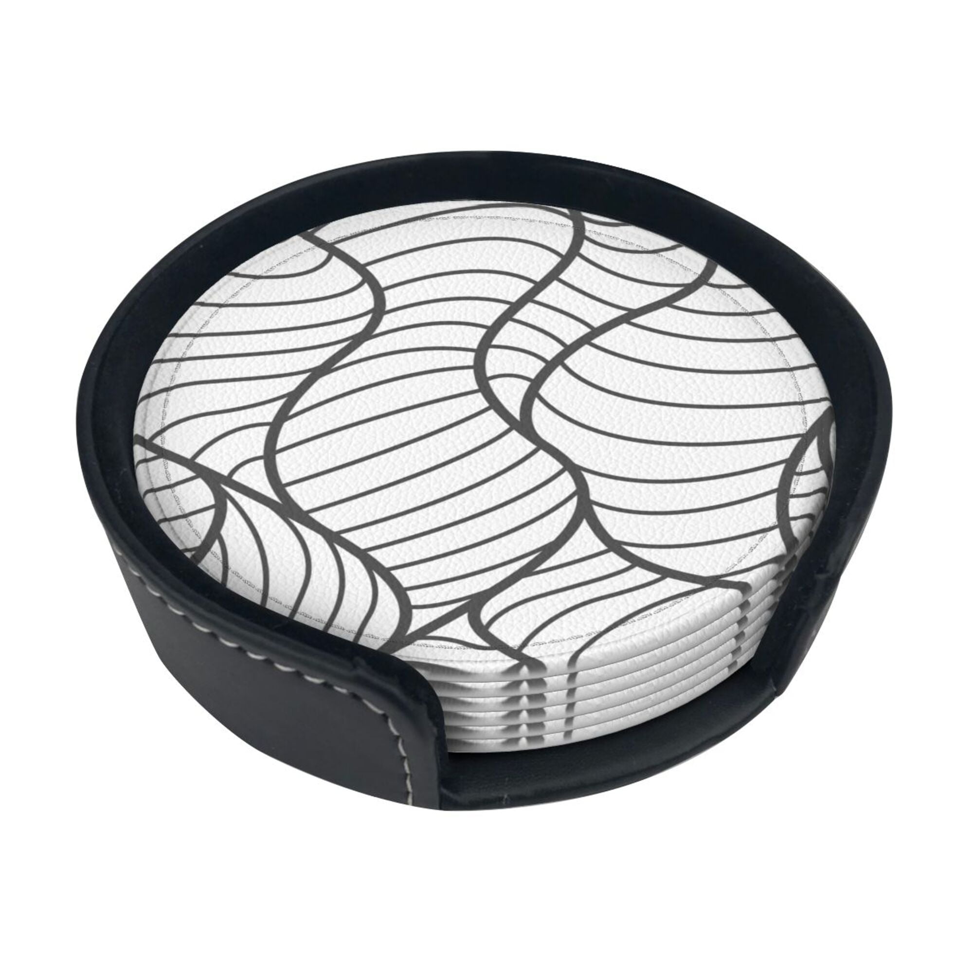 Round Pu Leather Coaster Line Pattern Heat - Resistant Beverage Cup Mat ...