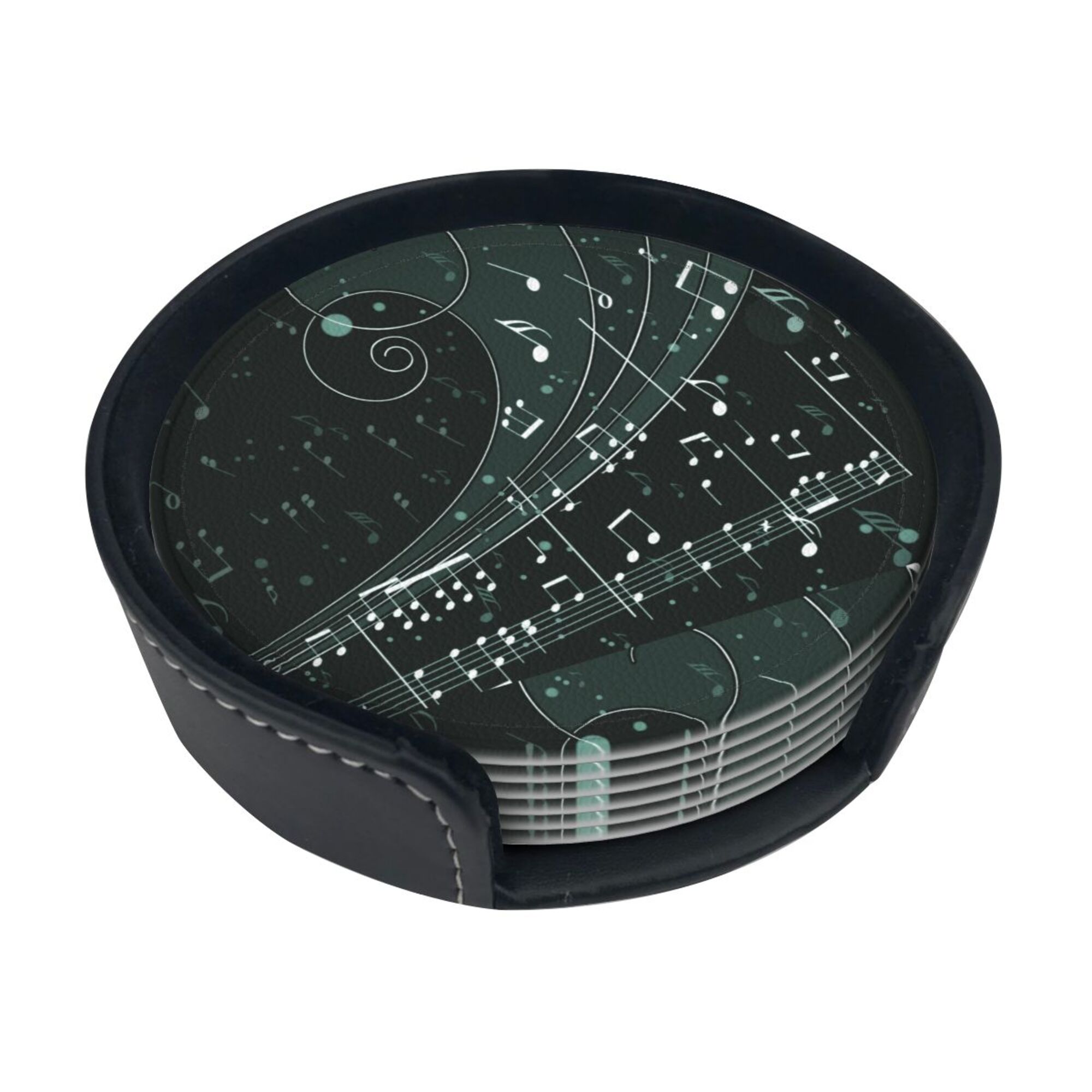 Round Pu Leather Coaster Music Notes Heat - Resistant Beverage Cup Mat ...