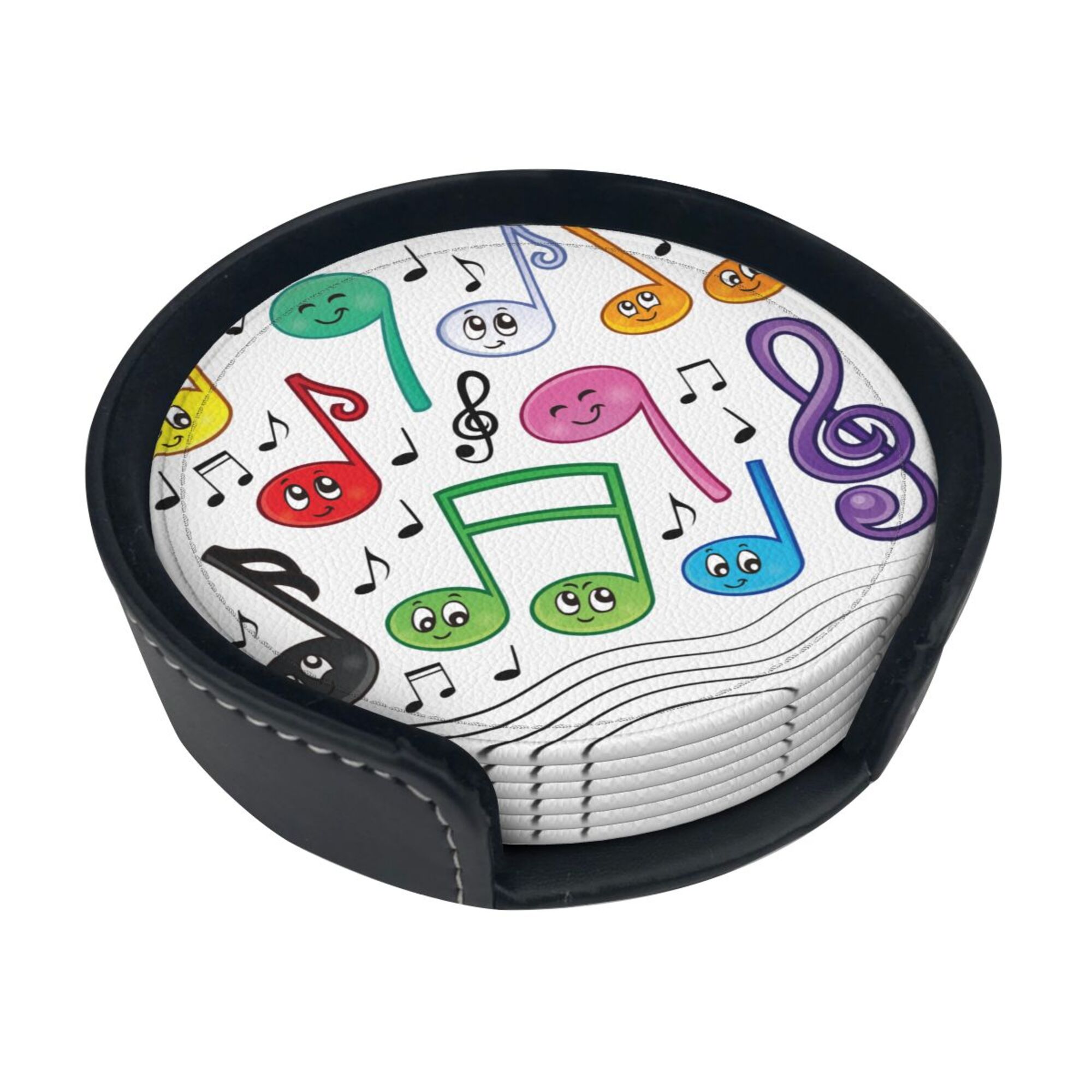 Round Pu Leather Coaster Music Notes Heat - Resistant Beverage Cup Mat ...