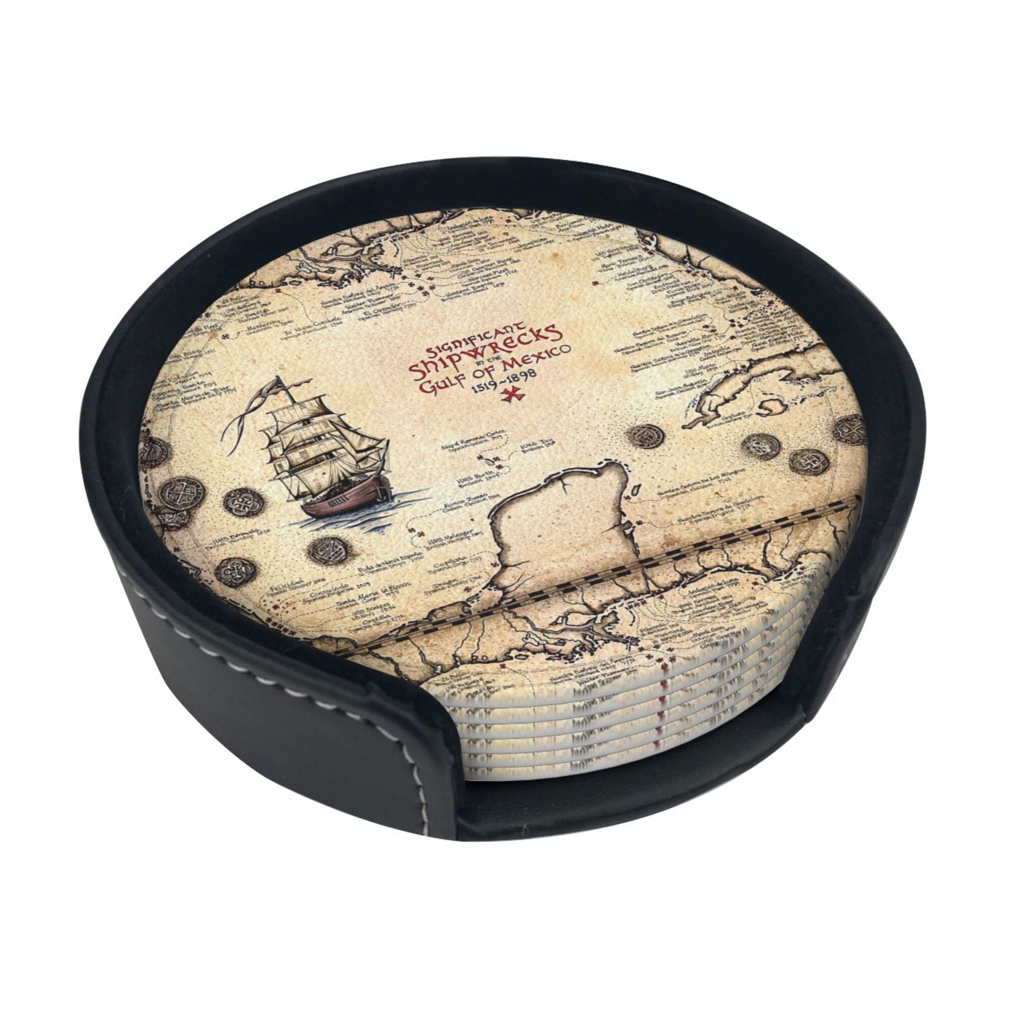 Round Pu Leather Coaster Nautical Treasure Map Heat - Resistant ...