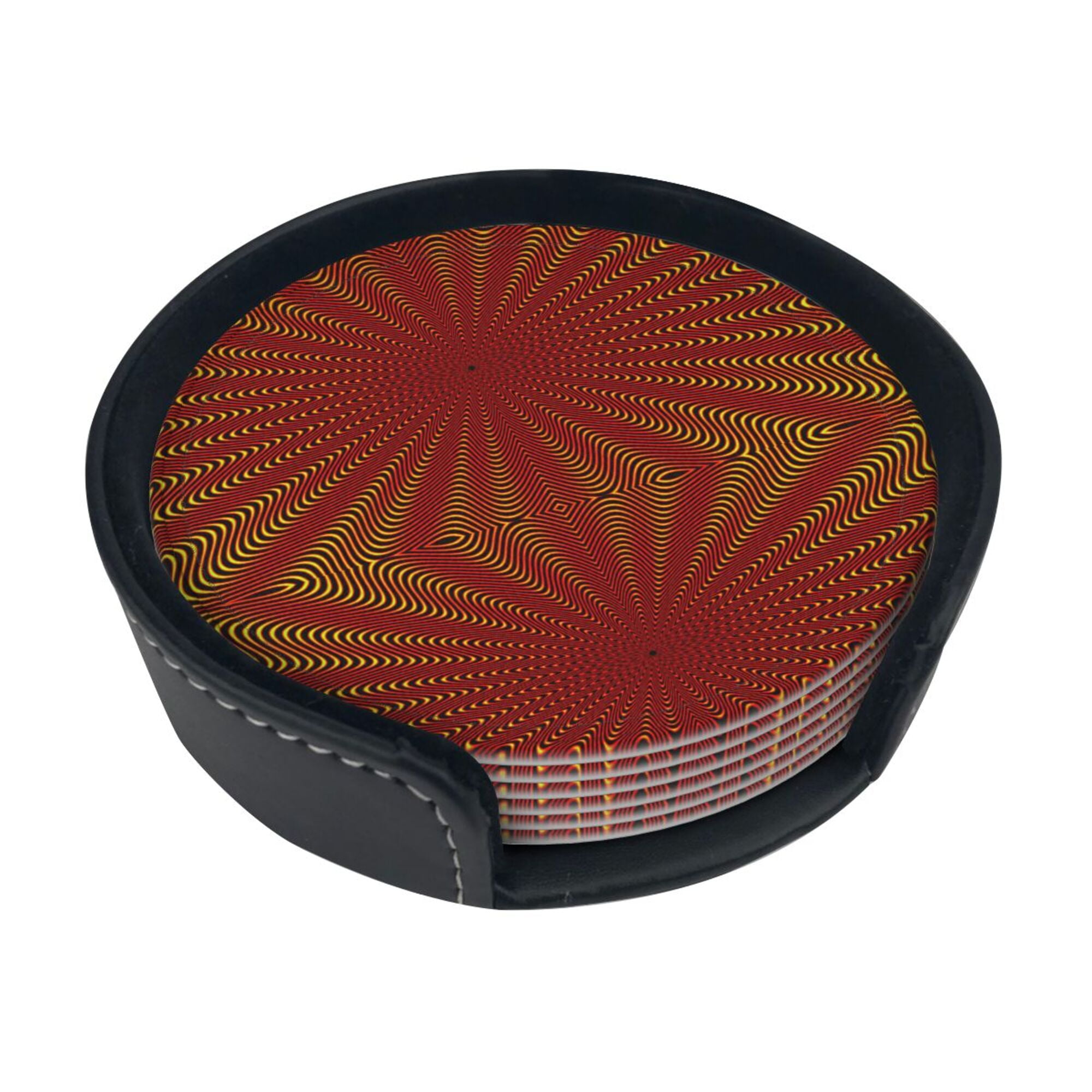 Round Pu Leather Coaster Optical-Illusion- Heat - Resistant Beverage ...
