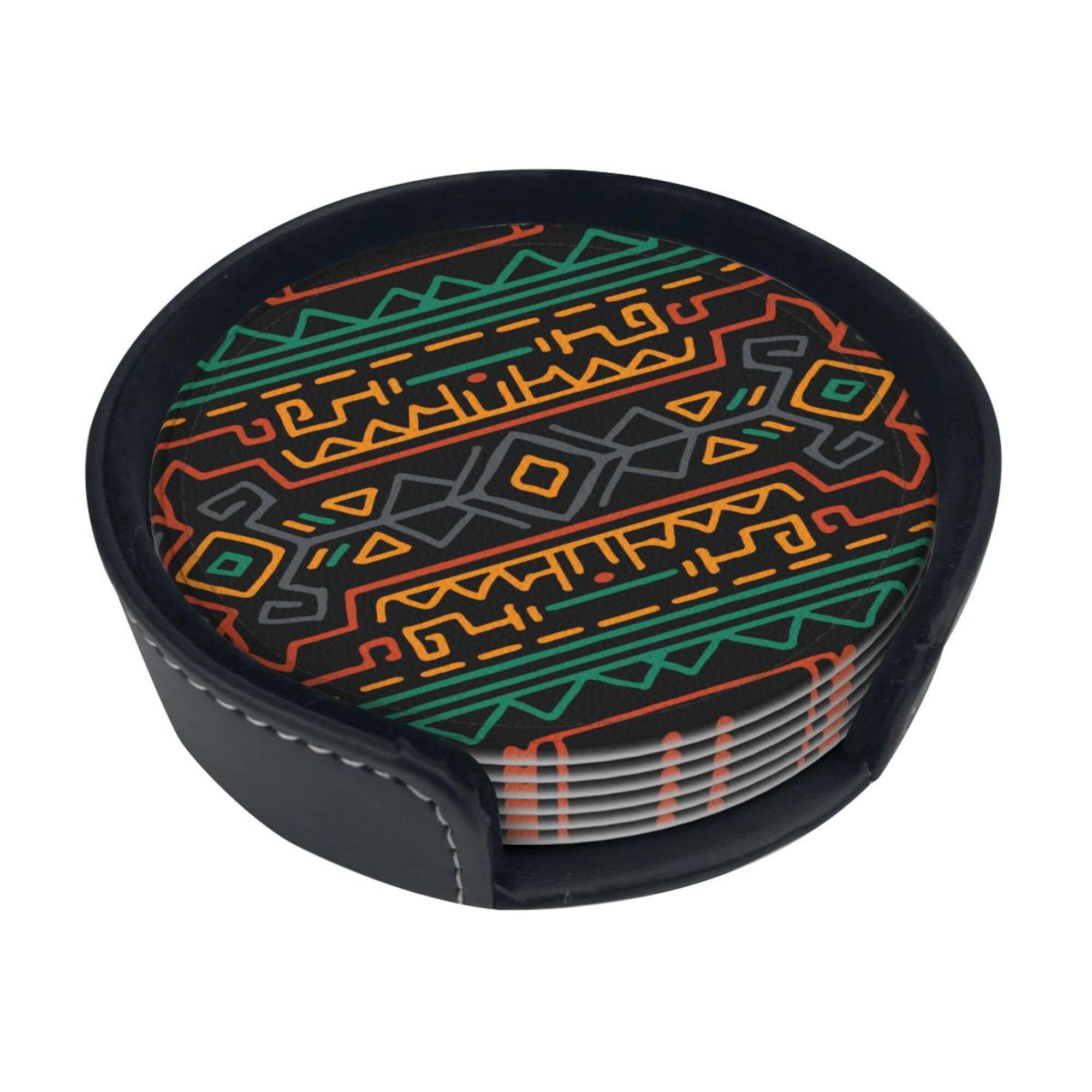 Round Pu Leather Coaster Practice Pattern Heat - Resistant Beverage Cup ...