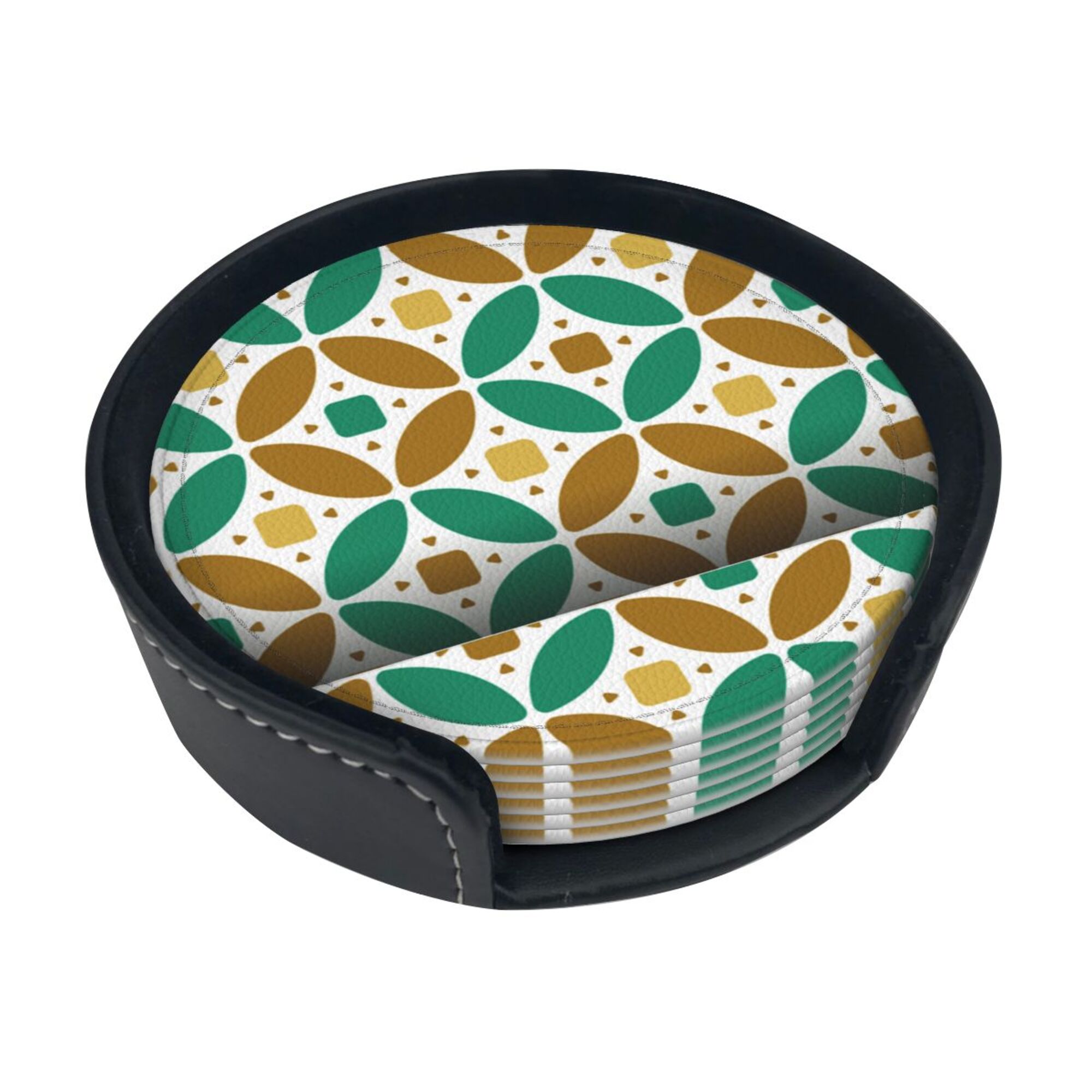 Round Pu Leather Coaster Retro Geometric Pattern Heat - Resistant ...