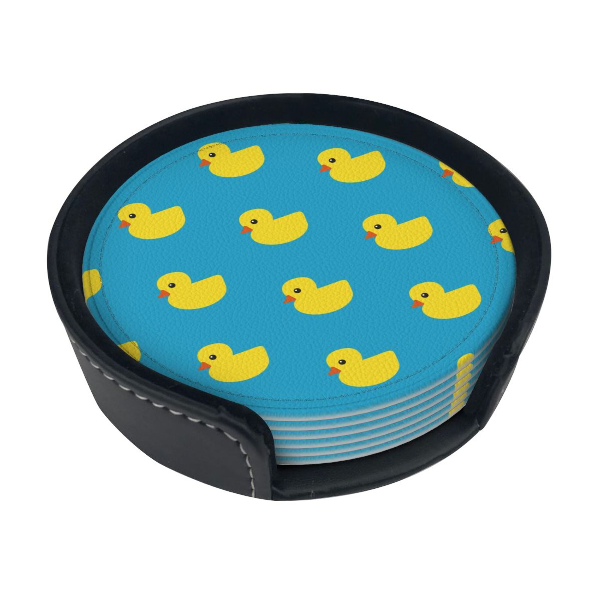 Round Pu Leather Coaster Rubber Duck Swimming Heat - Resistant Beverage ...