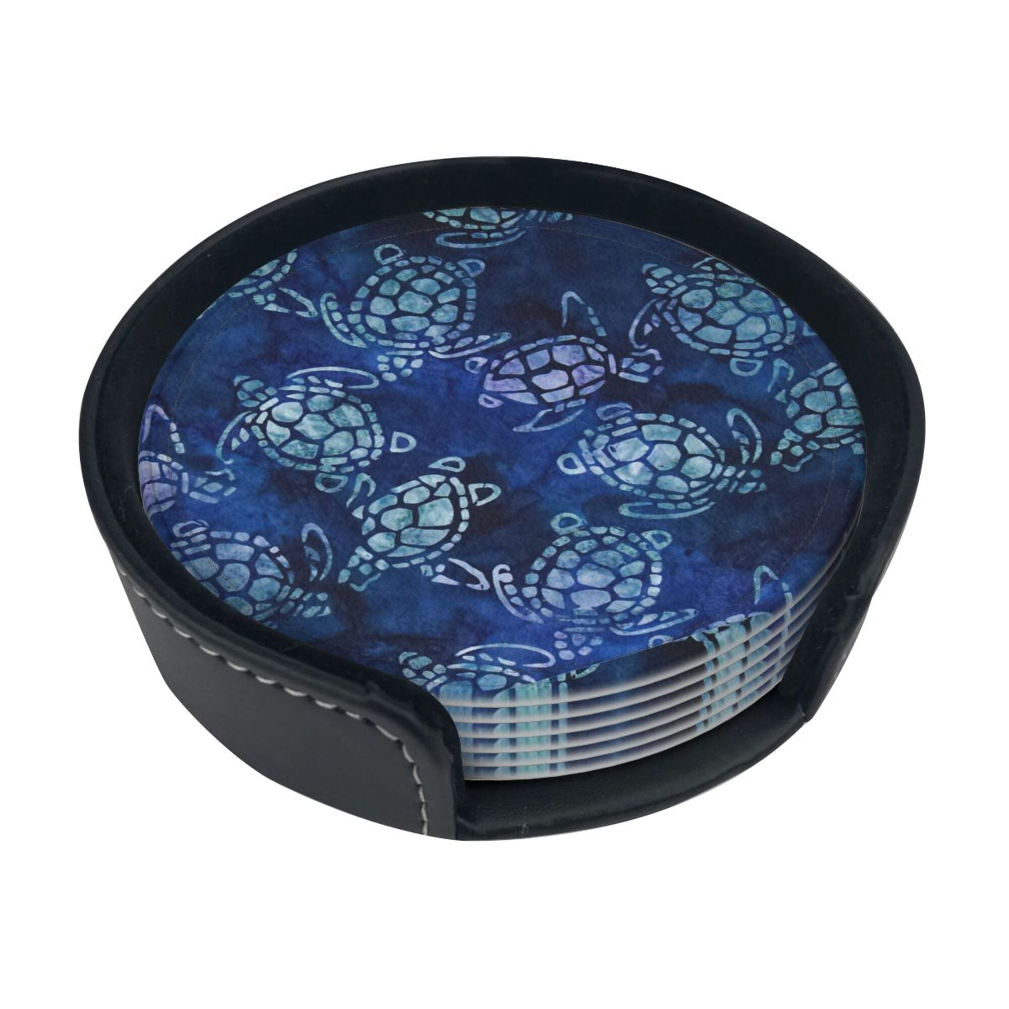 Round Pu Leather Coaster Sea Turtles Blue Heat - Resistant Beverage Cup ...