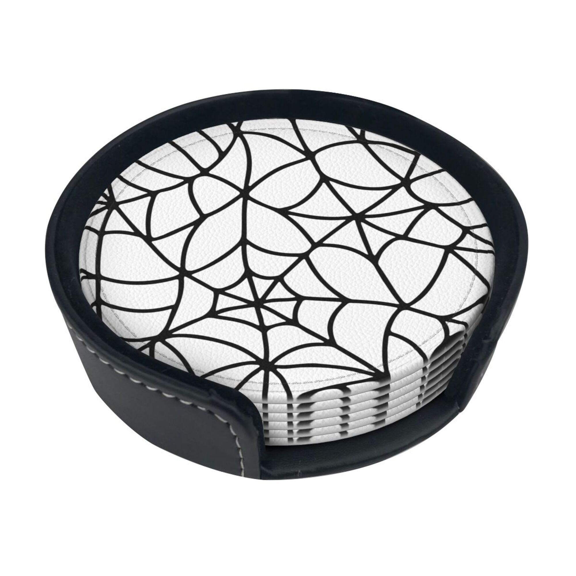 Round Pu Leather Coaster Spider Web Pattern Heat - Resistant Beverage ...