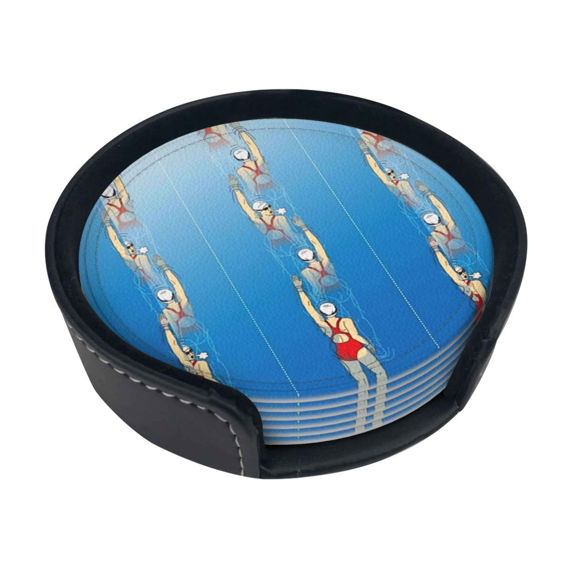 Round Pu Leather Coaster Swim Landing Heat - Resistant Beverage Cup Mat ...