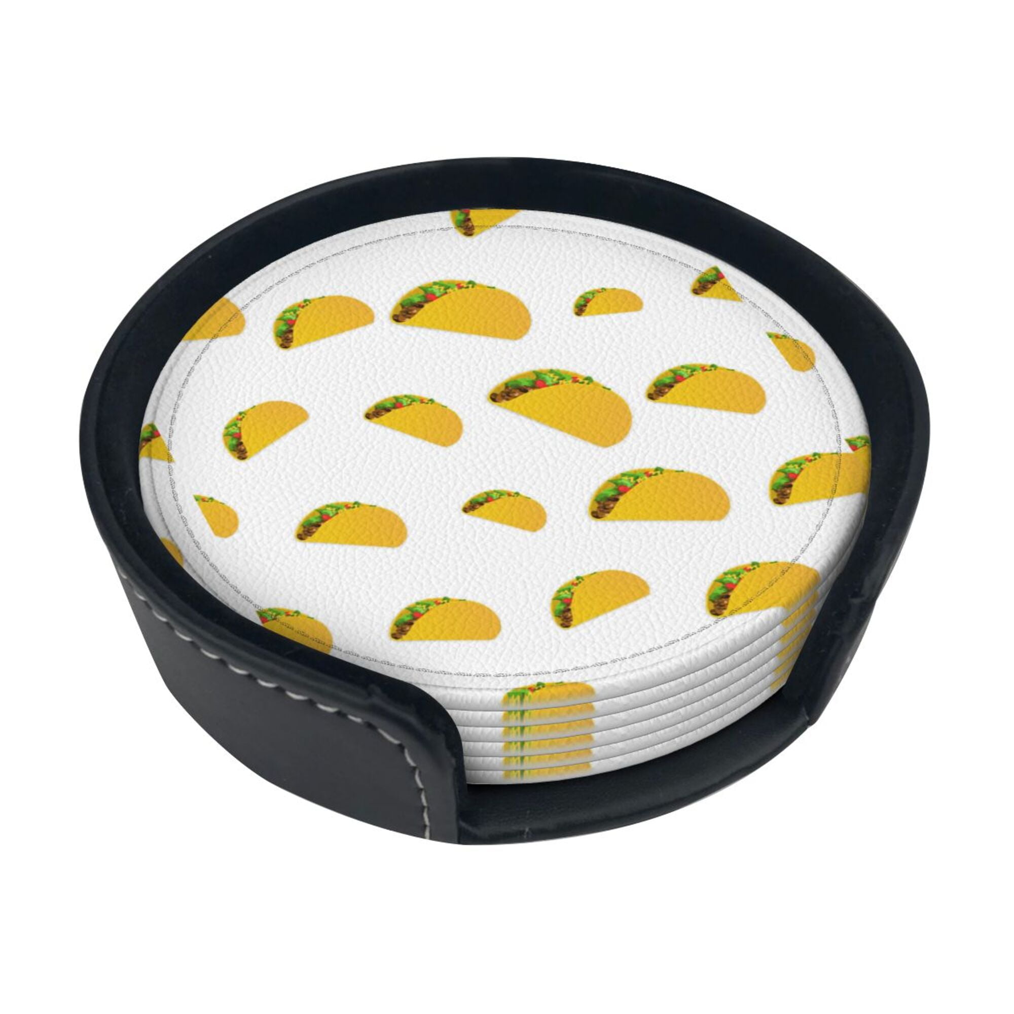 Round Pu Leather Coaster Taco Heat - Resistant Beverage Cup Mat-Fancy ...