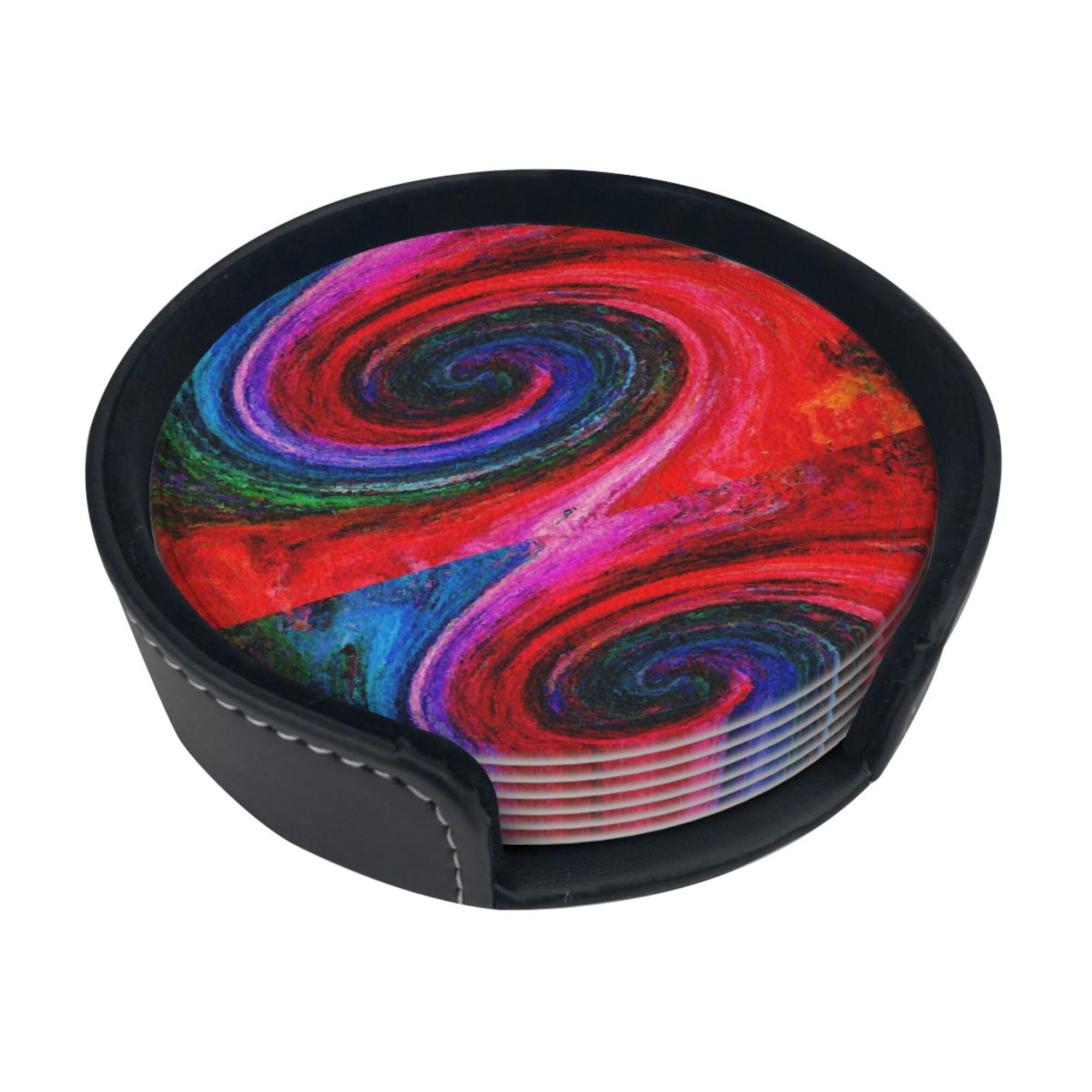Round Pu Leather Coaster Tie Dye Heat - Resistant Beverage Cup Mat ...