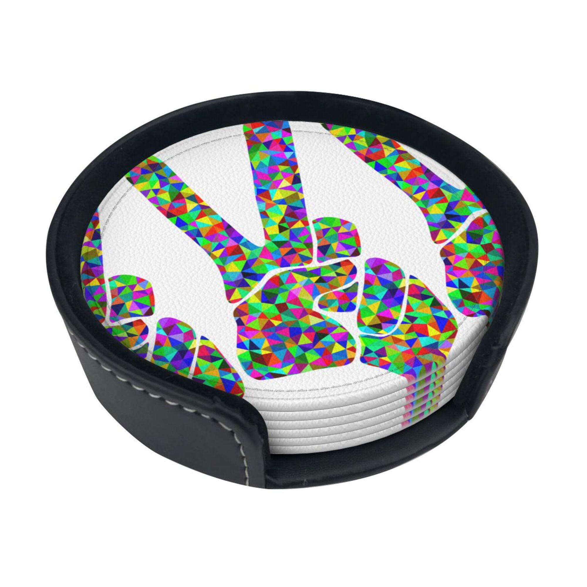 Round Pu Leather Coaster V Sign Finger Peace Symbols Heat - Resistant ...