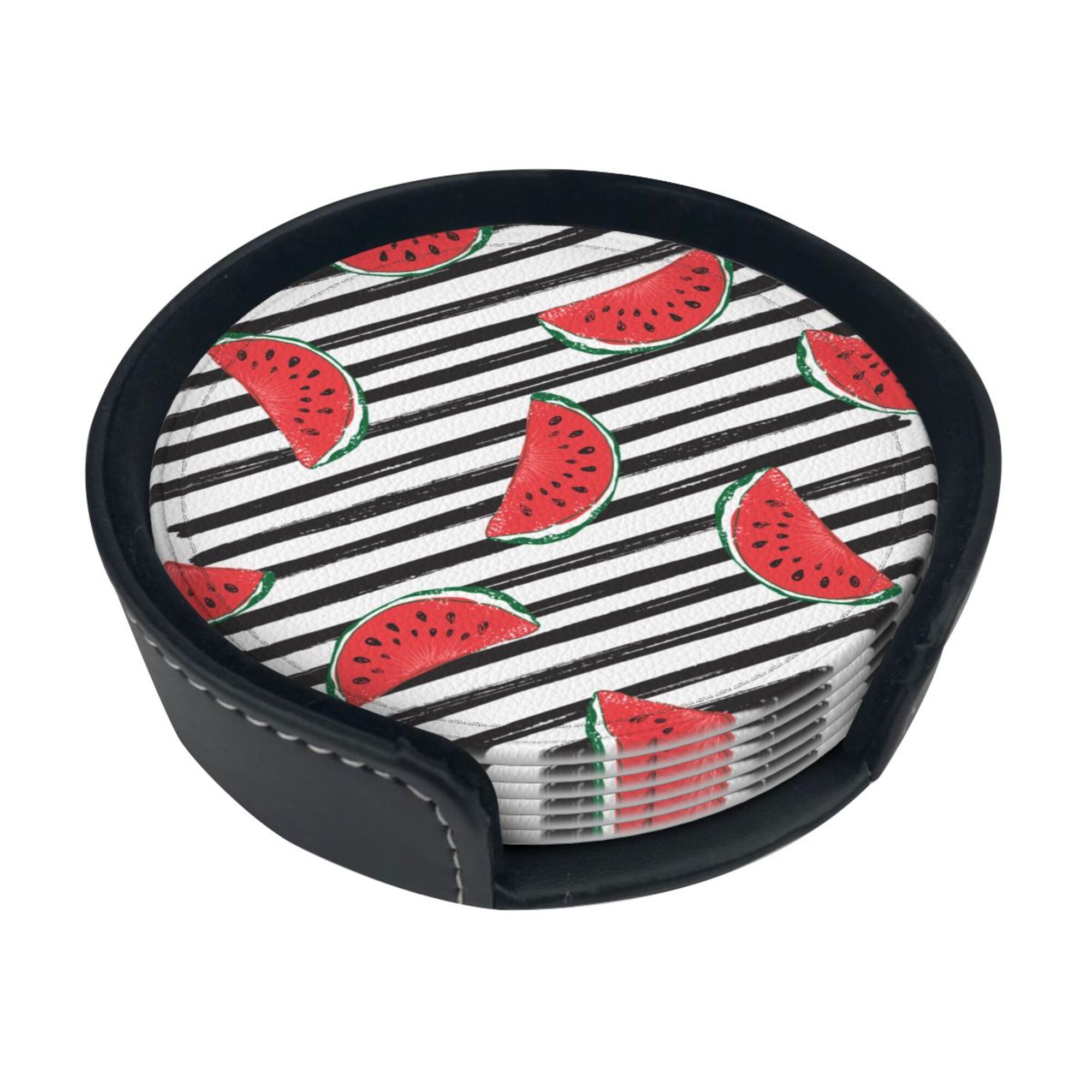 Round Pu Leather Coaster Watermelon Heat - Resistant Beverage Cup Mat ...