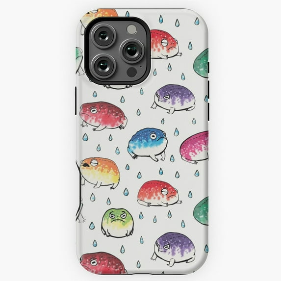 Round Rain Frogs Cute Pattern Art iPhone Case 17 16 15 14 13 12 11 Pro ...