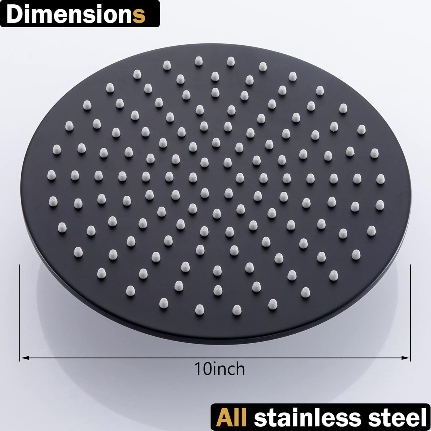 Round Rain Shower Black Waterfall Showerhead 10 inch Stainless Steel ...