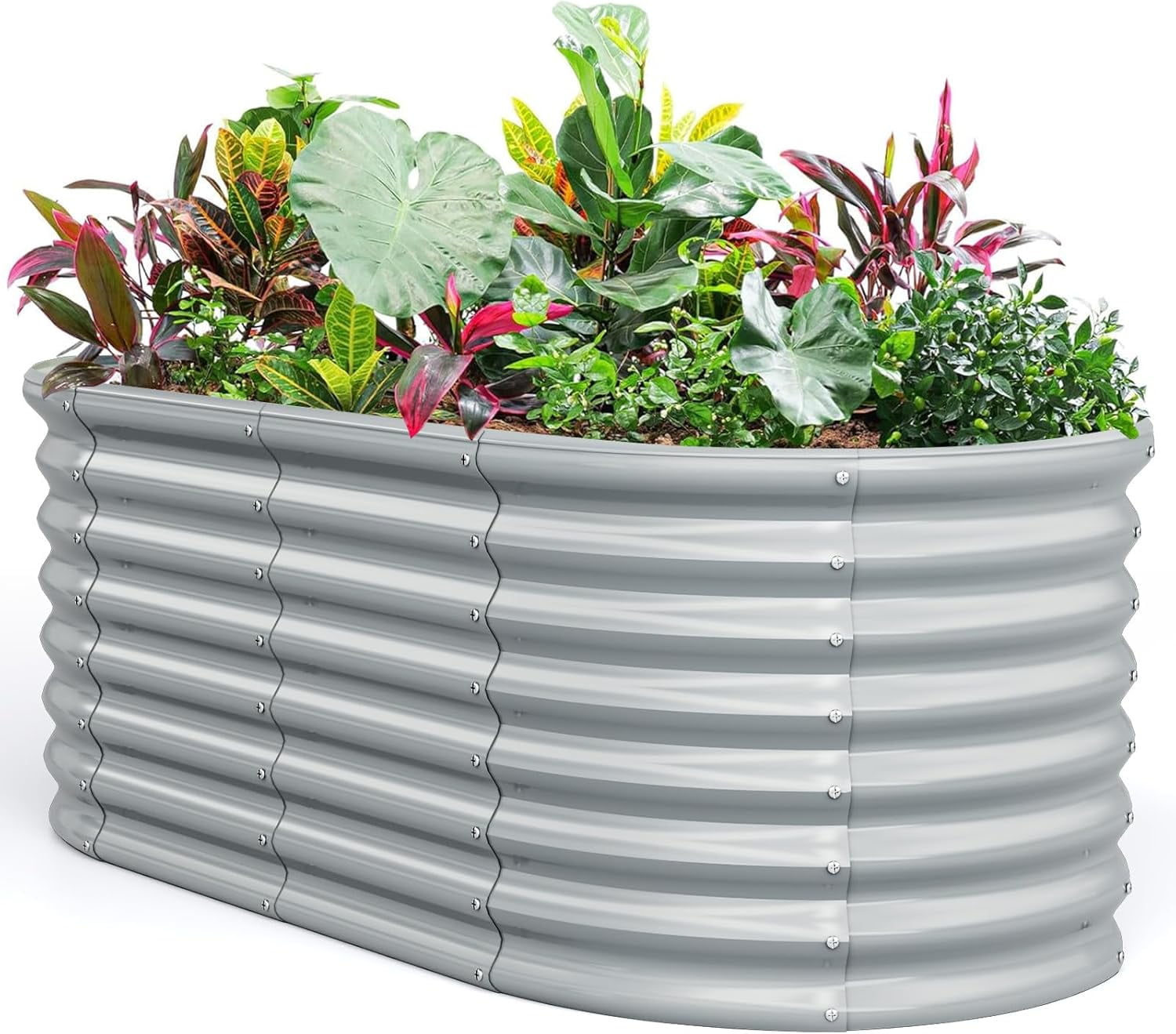 Round Raised Garden Bed, Metal Garden Planter with Open Bottom Design ...