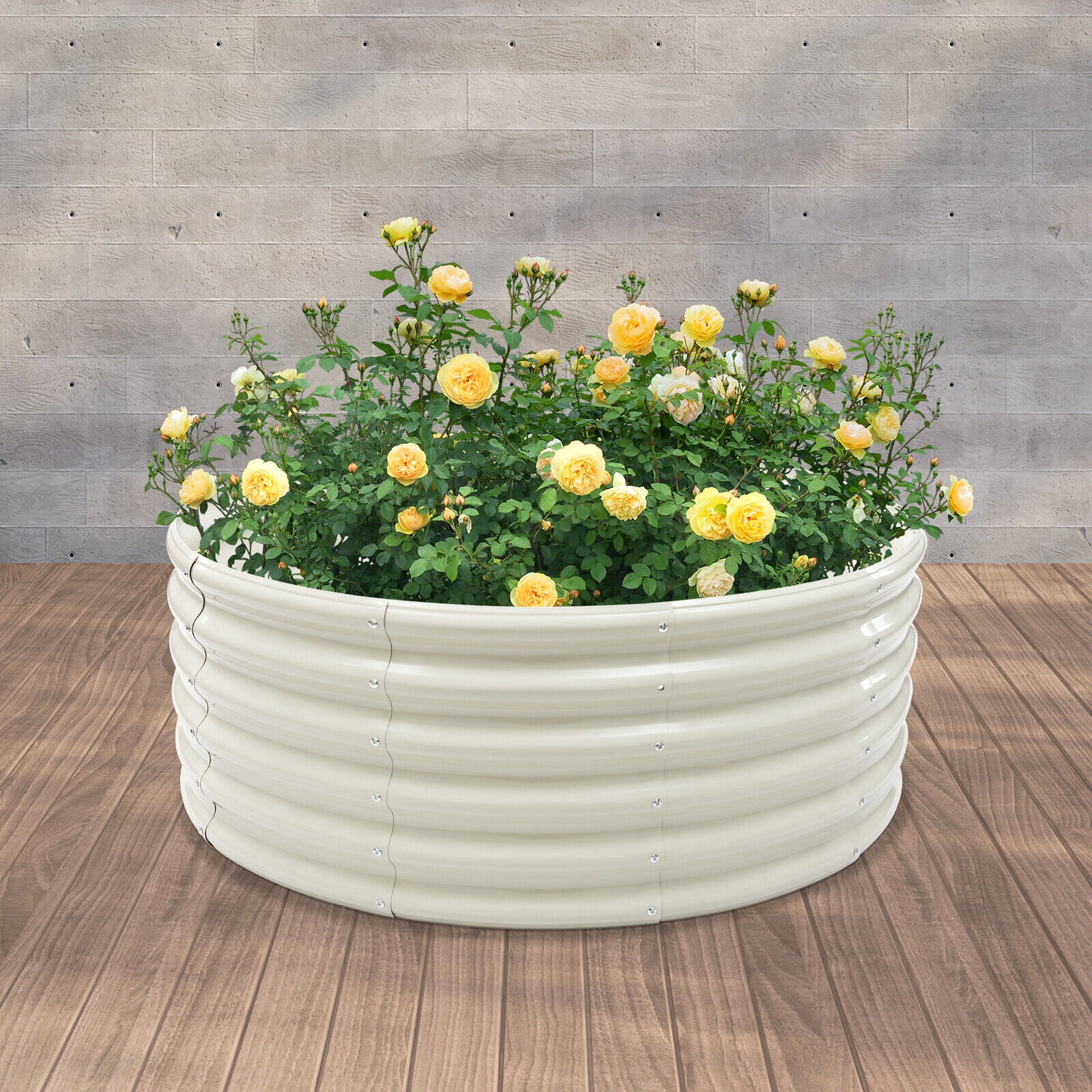 Round Raised Garden Bed Outdoor Metal Flower Bed Patio Ground Planter ...