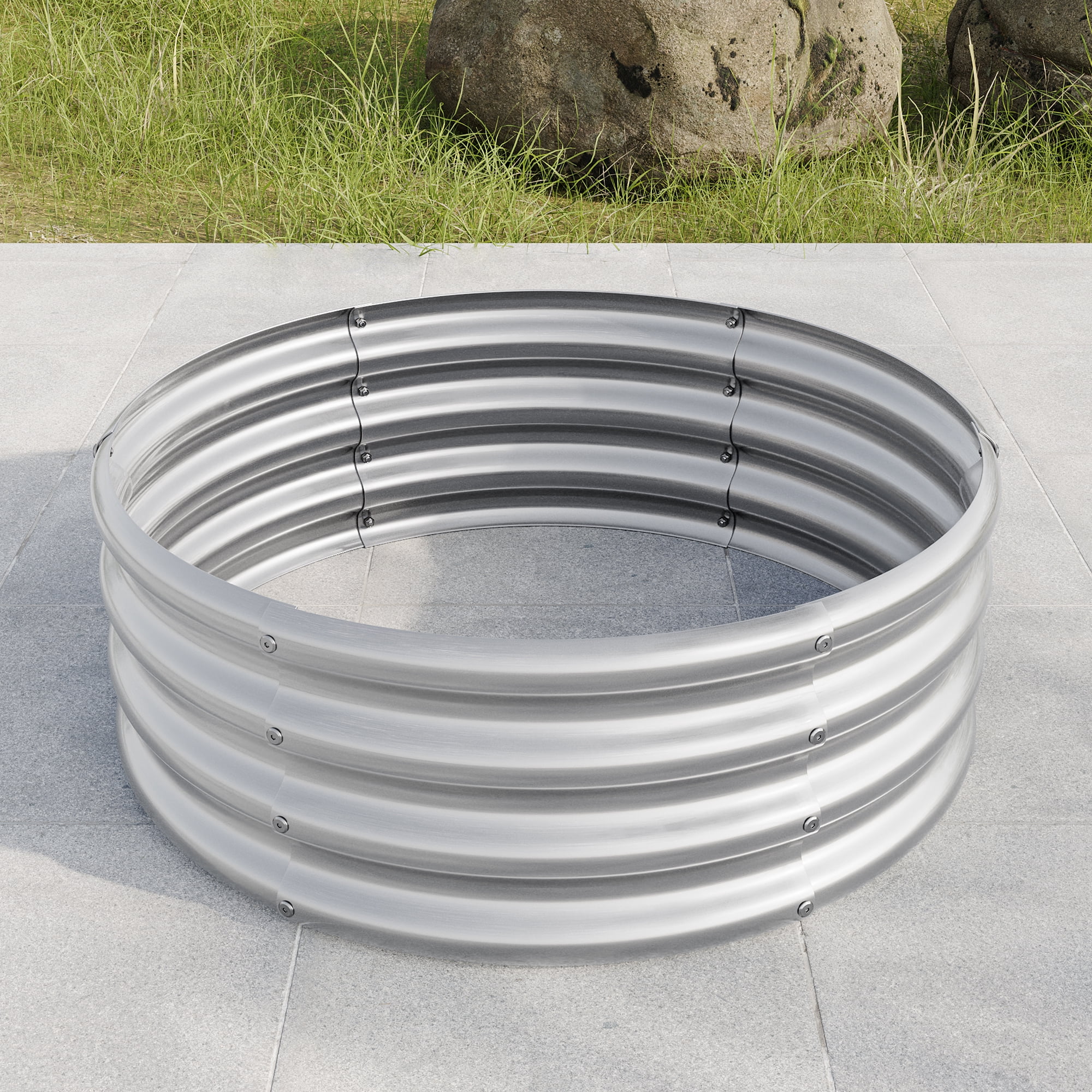 Round Raised Garedn Bed Galvanized Metal Backyard Patio Planter Raised ...