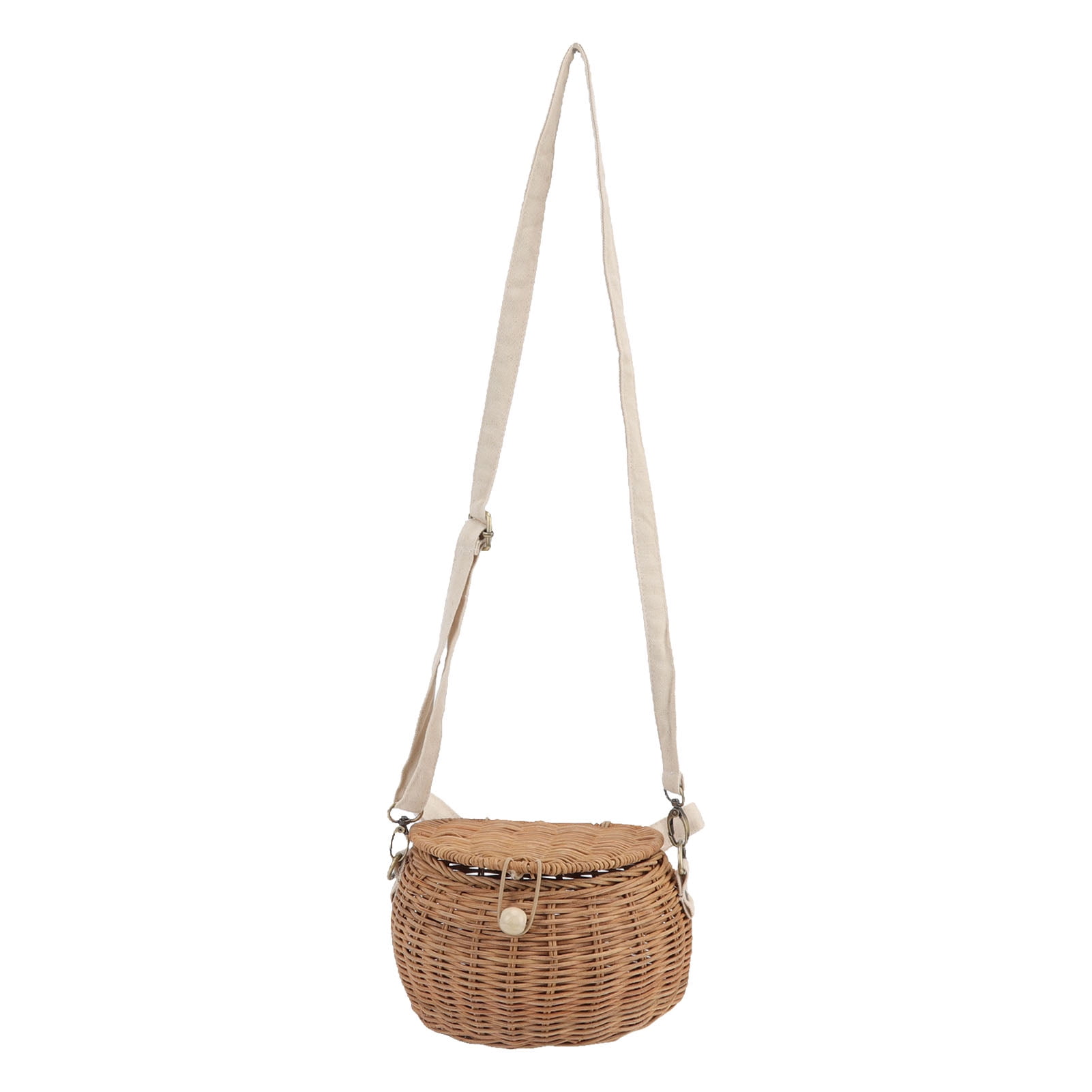Round Rattan Bag Natural Vintage Woven Shoulder Rattan Bag for Camping ...