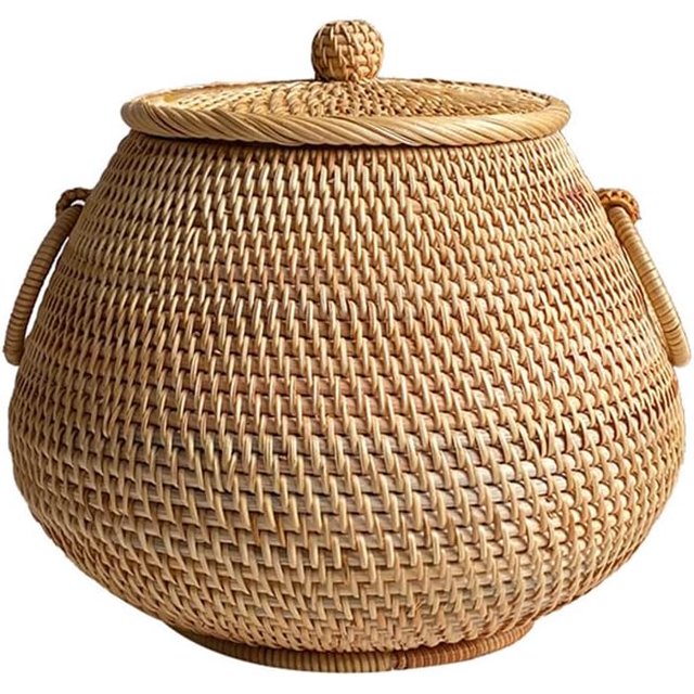 Round Rattan Boxes with Lid Tea Storage Basket Natural Storage Jar ...