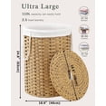 Round Rattan Laundry Basket with Lid 110L Large Capacity Woven Hamper ...