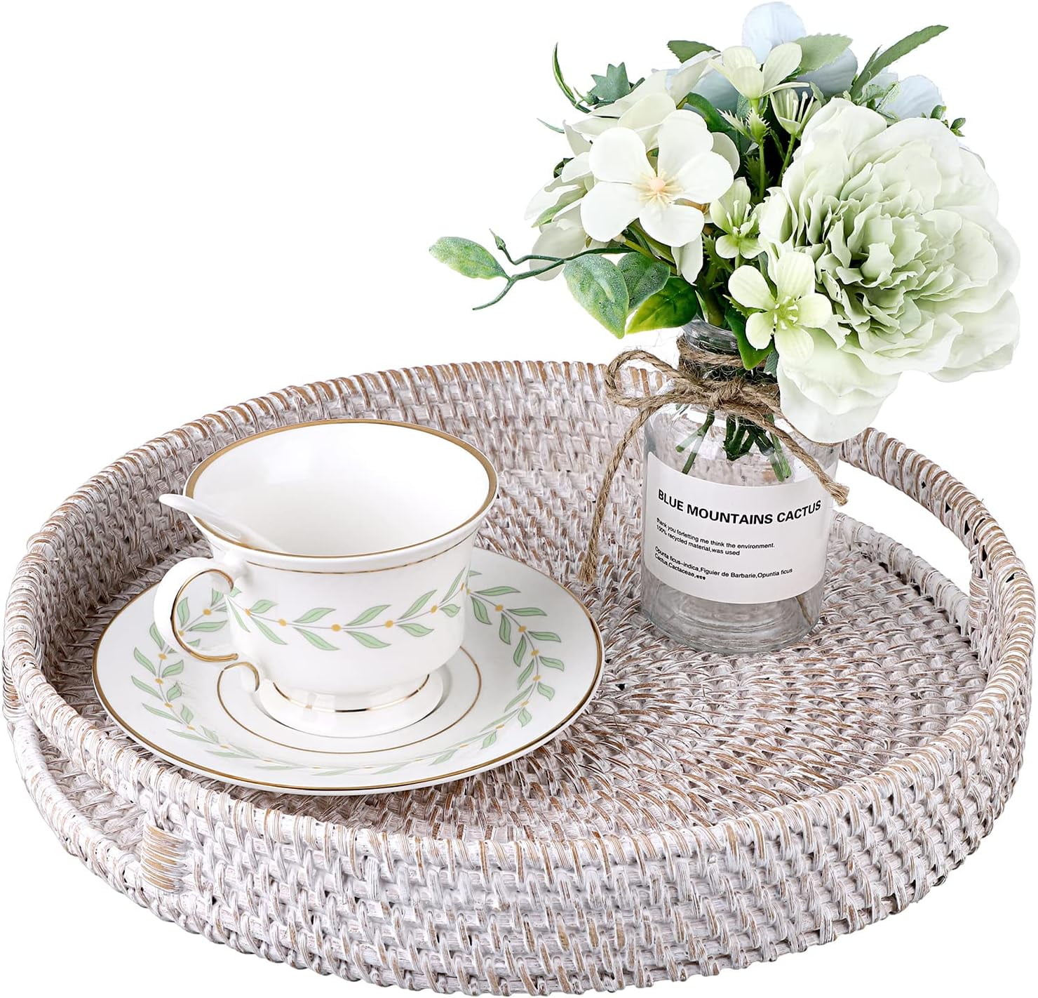 Round Rattan Serving Tray with Handles Hand-Woven Wicker Tray ...
