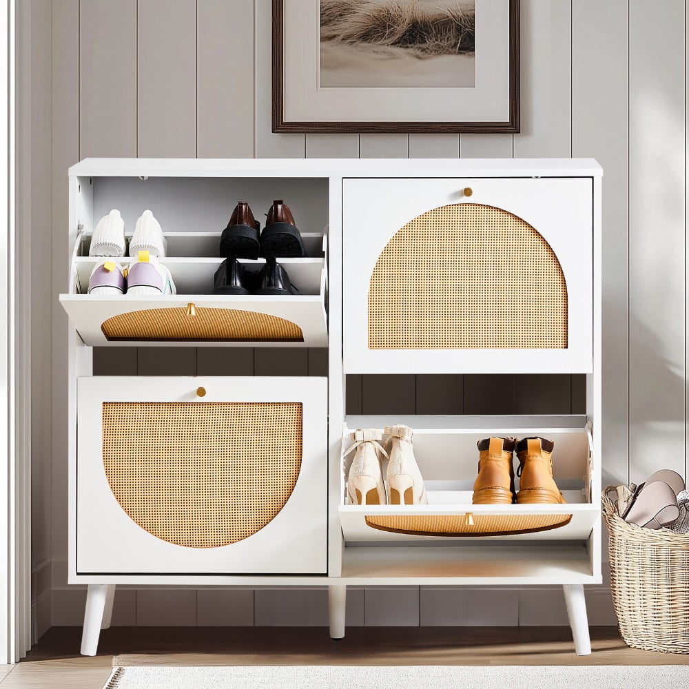 Round Rattan Shoe Rack with 2 Rows of 4 Flip - Top Drawers and High ...