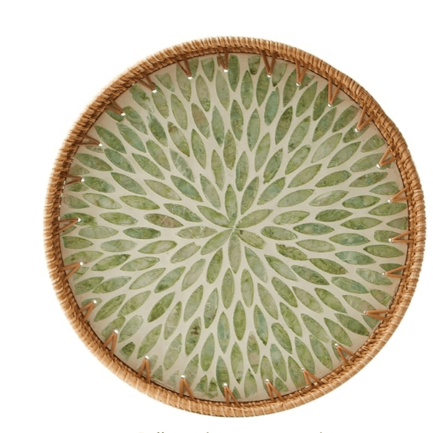 Round Rattan Tray with Mother of Pearl Inlay, Rattan Serving Tray with ...