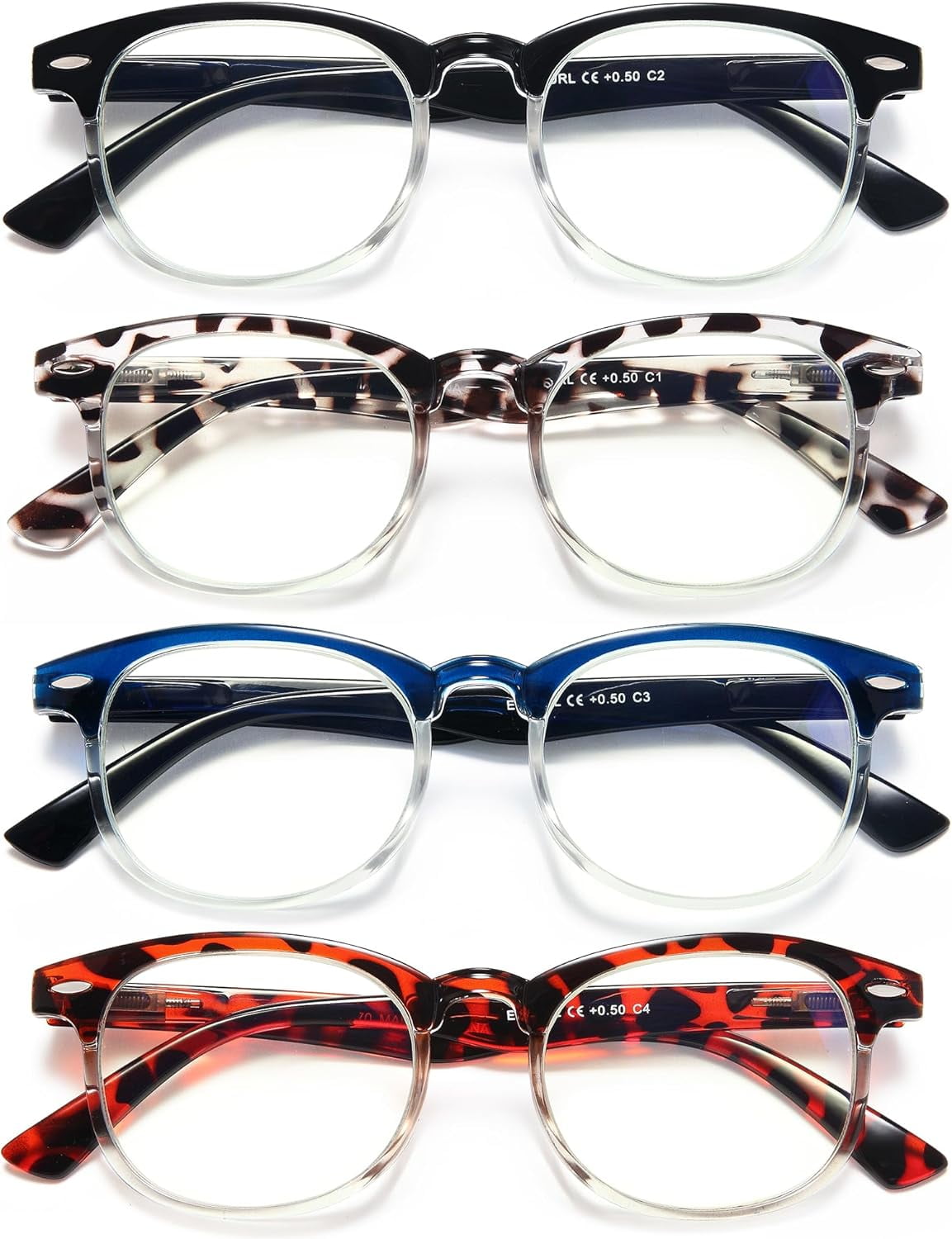 Round Reading Glasses for Women 4 Pack Stylish Blue Light Blocking ...