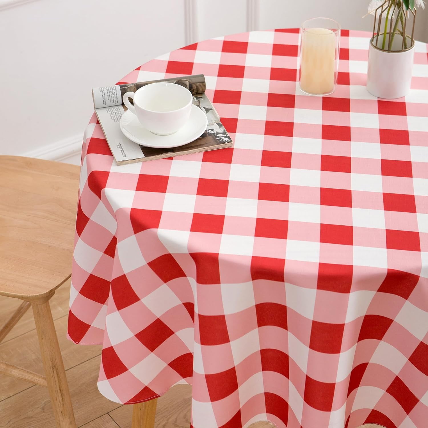 Round Red and White Checkered Tablecloth 70 Inch Spring Gingham Table ...