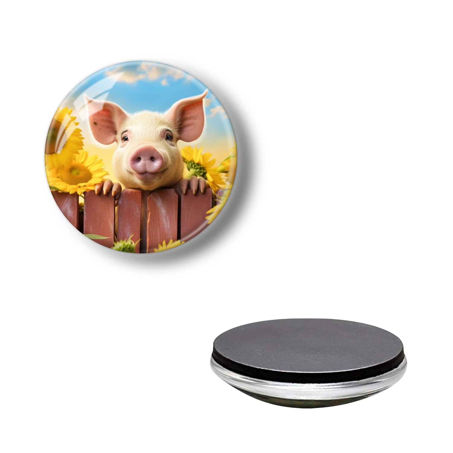 Round Refrigerator Magnets Strong Fridge Sticker, Cute Pig with ...