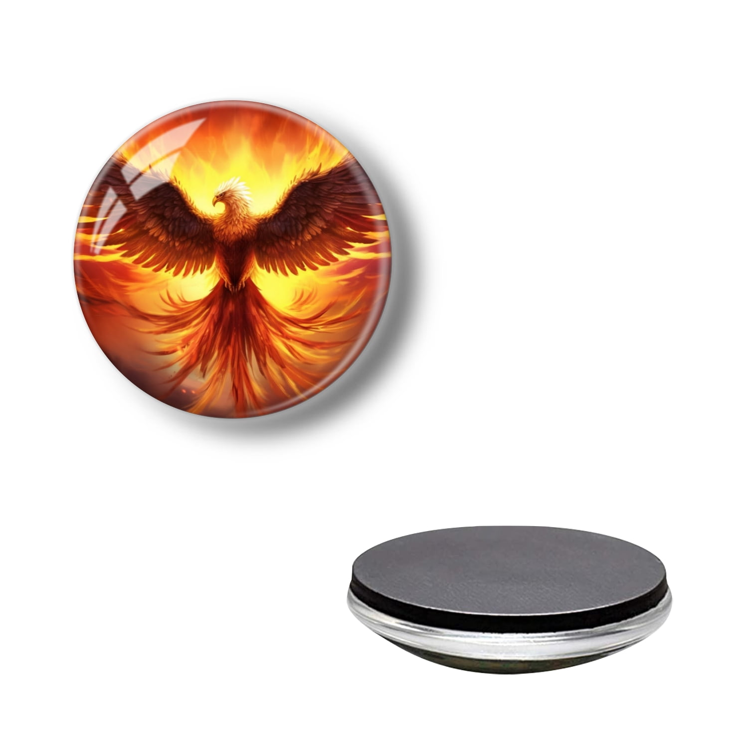Round Refrigerator Magnets Strong Fridge Sticker, Phoenix with Glowing ...