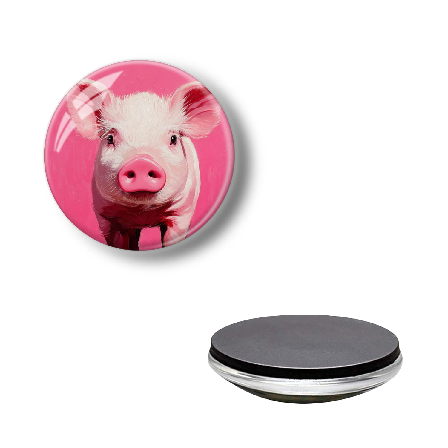 Round Refrigerator Magnets Strong Fridge Sticker, Piggy with Pink Nose ...