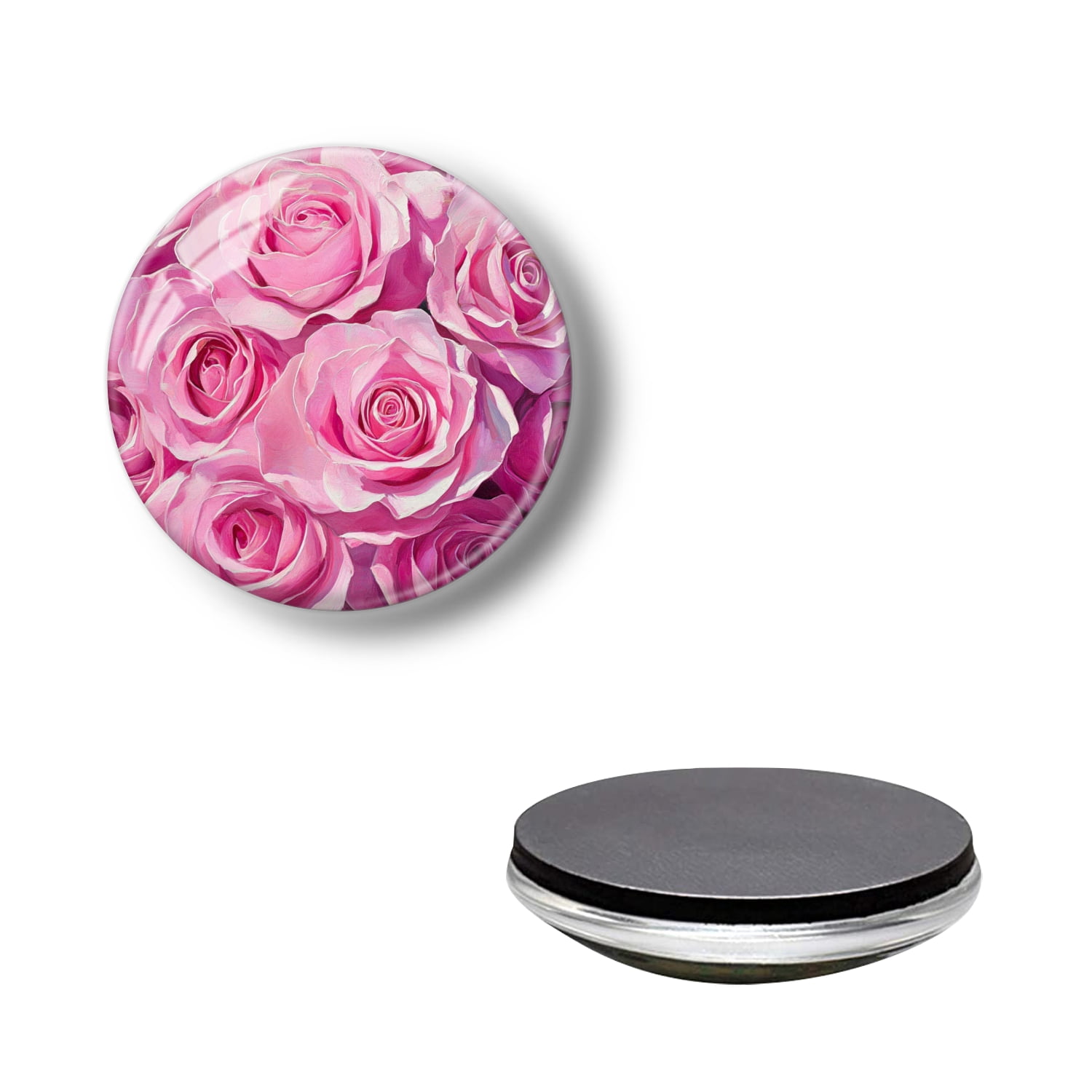 Round Refrigerator Magnets Strong Fridge Sticker, Pink Roses in Full ...