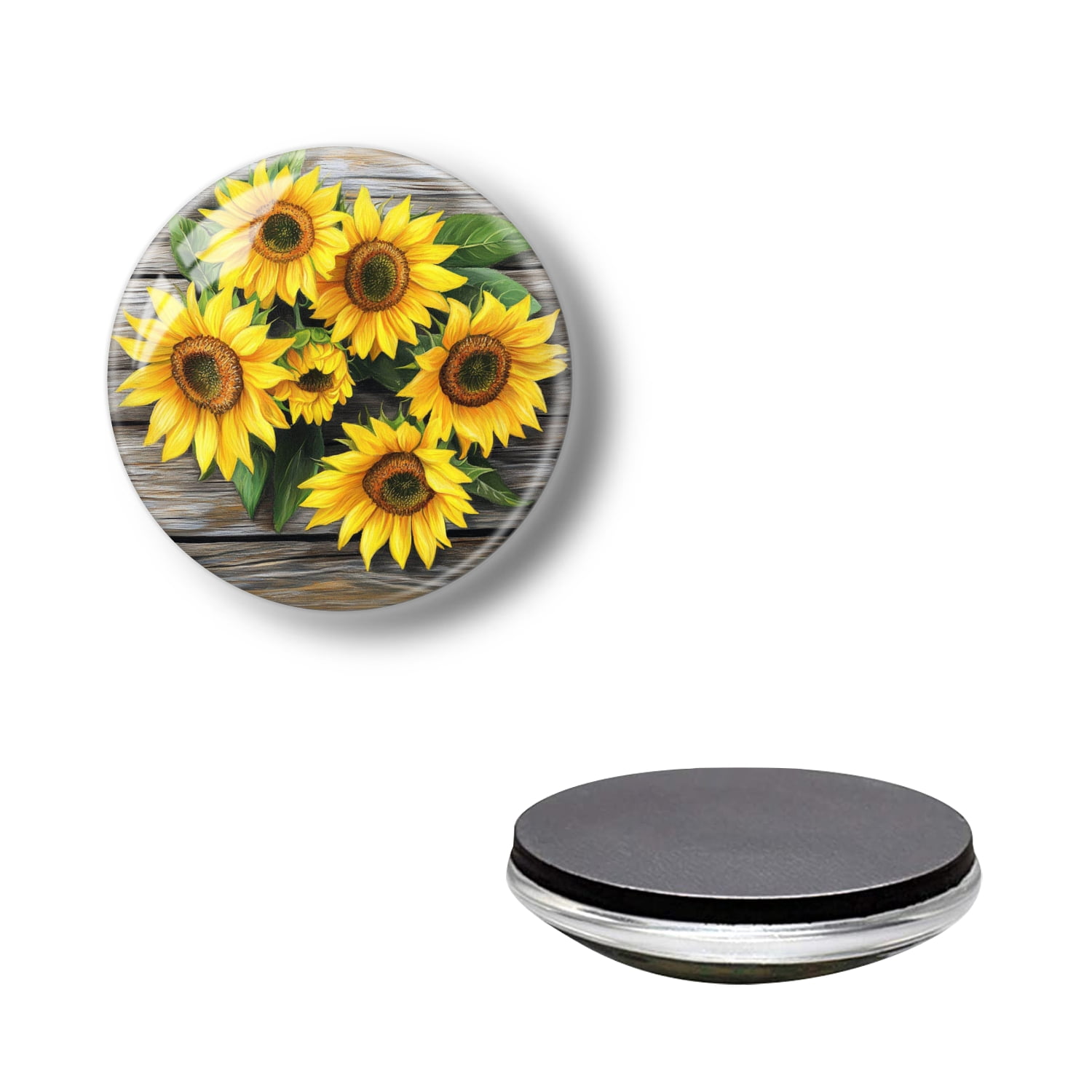 Round Refrigerator Magnets Strong Fridge Sticker, Sunflowers on Rustic ...