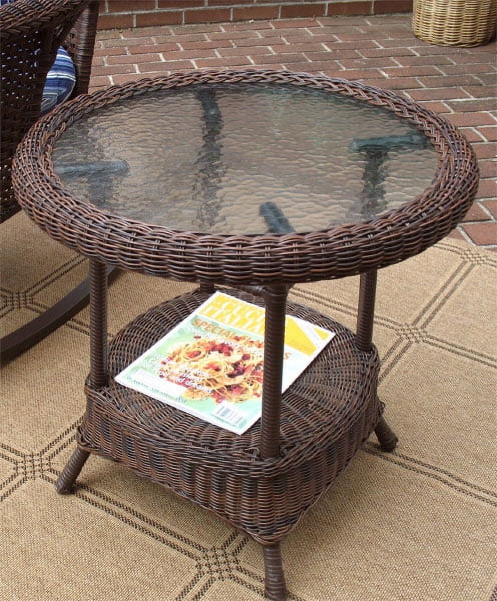 Round Resin Wicker Table with Inset Glass Top - Walmart.com