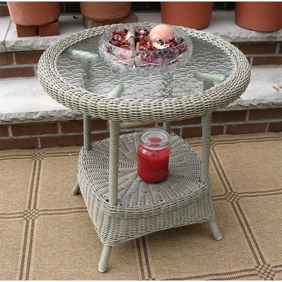 Round Resin Wicker Table with Inset Glass Top - Walmart.com