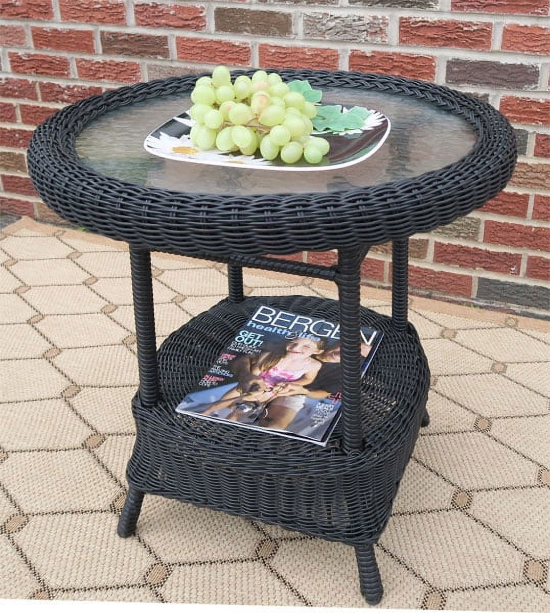 Round Resin Wicker Table with Inset Glass Top - Walmart.com