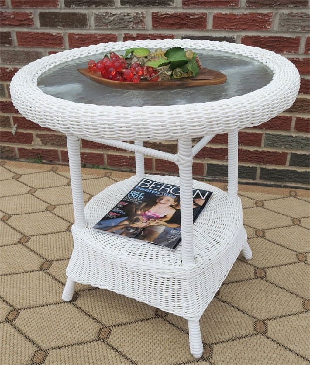 Outdoor Aluminum Patio Round Resin Wicker Table with Inset Glass Top ...