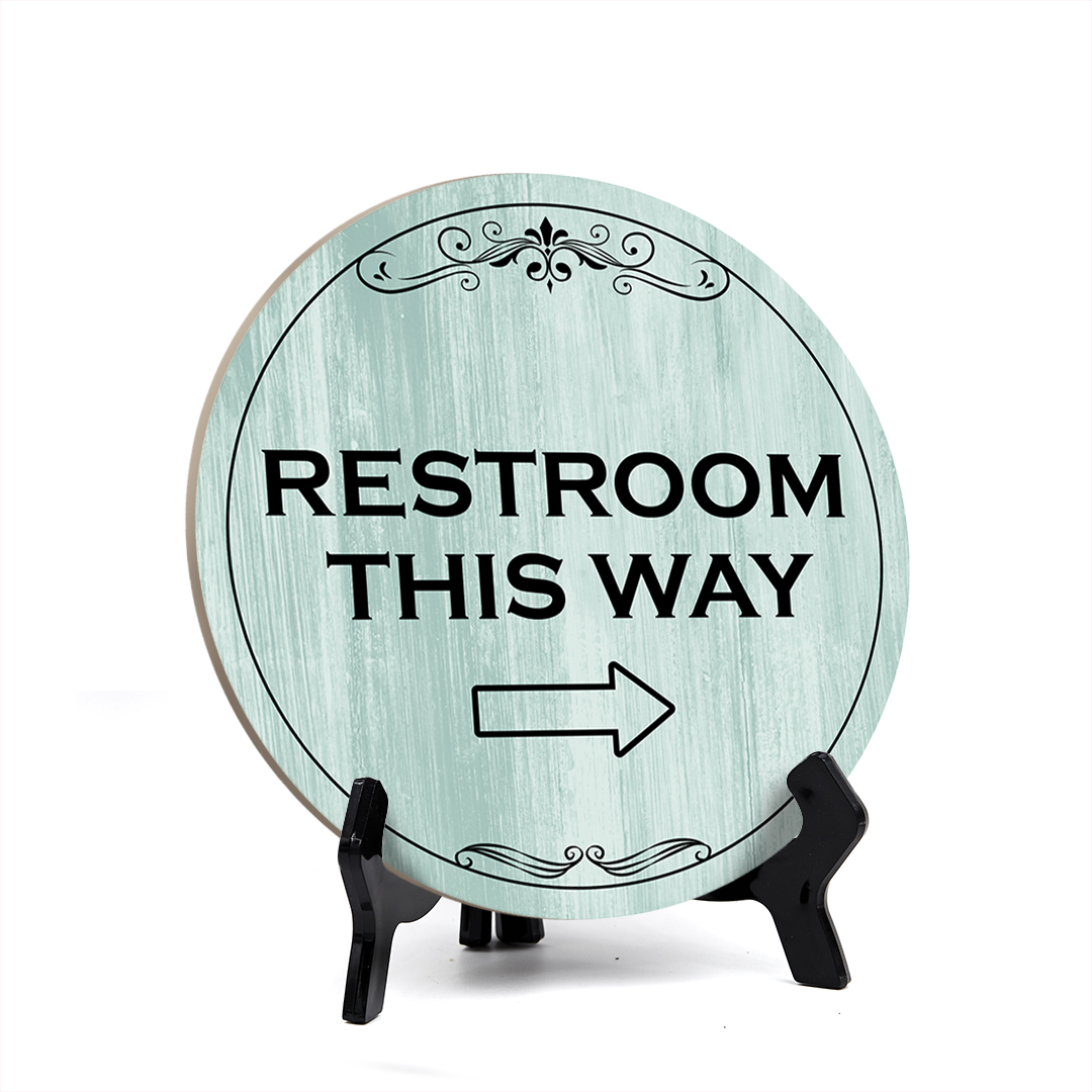 Round Restroom This Way, Light Green Decorative Bathroom Table Sign ...