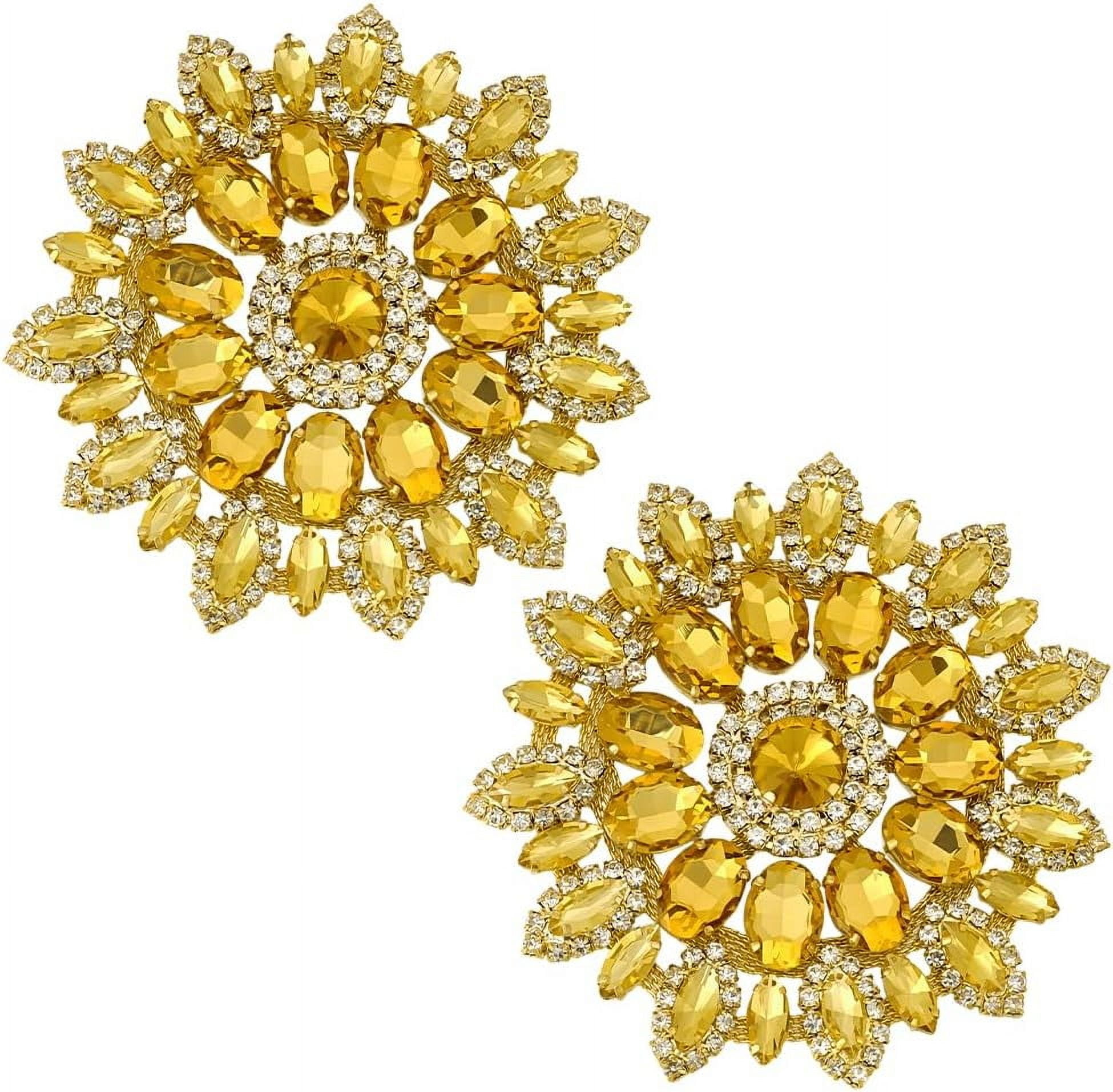 Round Rhinestone Applique 4.4 Inch Gold Crystal Flower Patch Rhinestone ...