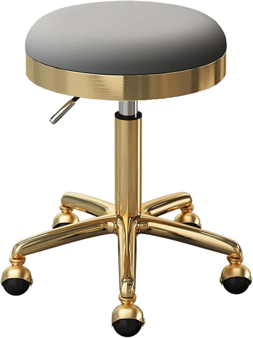 Round Rolling Bar Stool w/Wheels PU Leather Beauty Salon Counter Swivel ...