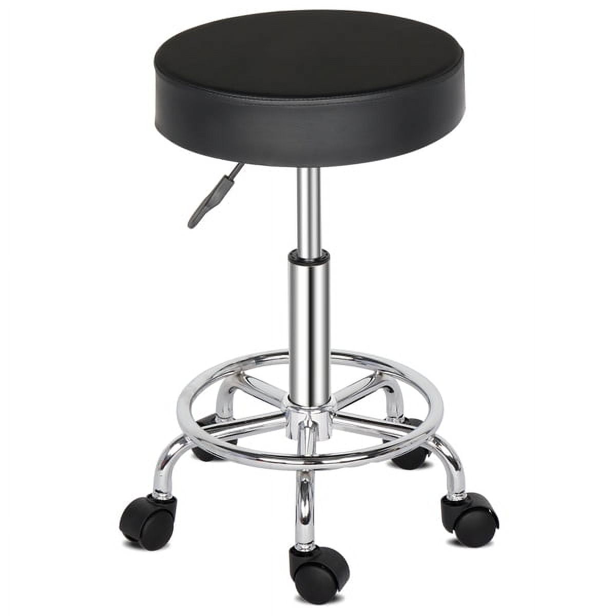 Round Rolling Stool Chair PU Leather Height Adjustable Shop Stool ...