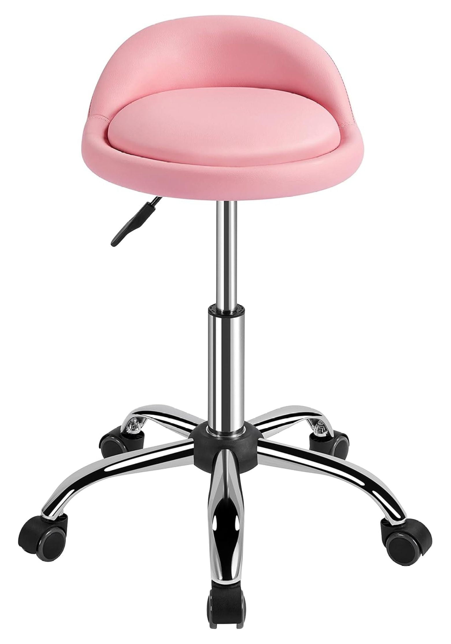 Round Rolling Stool Chair PU Leather Height Adjustable Shop Stool with ...